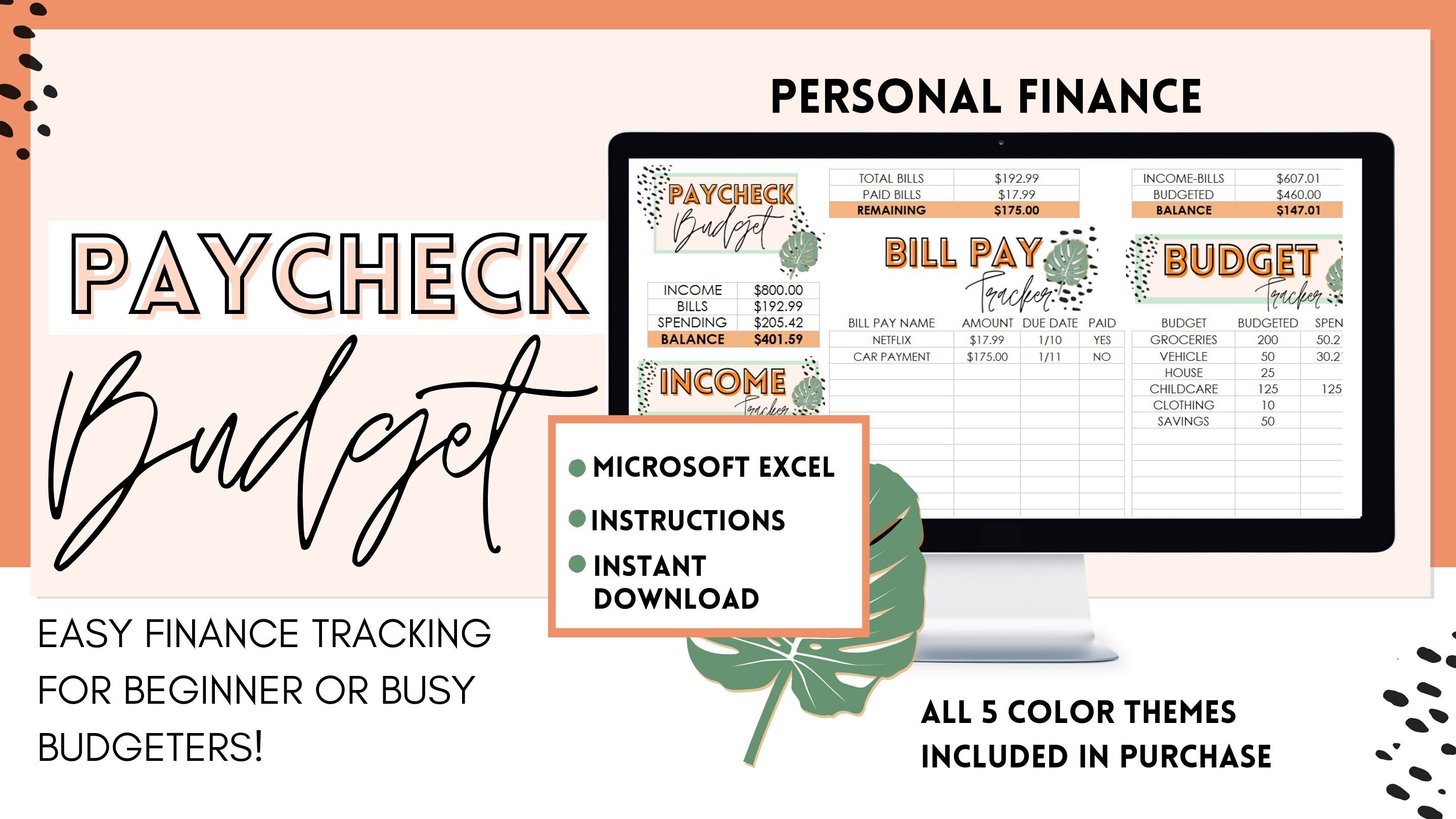 Budget Excel Template by Paycheck Biweekly Spreadsheet Bill Tracker ...