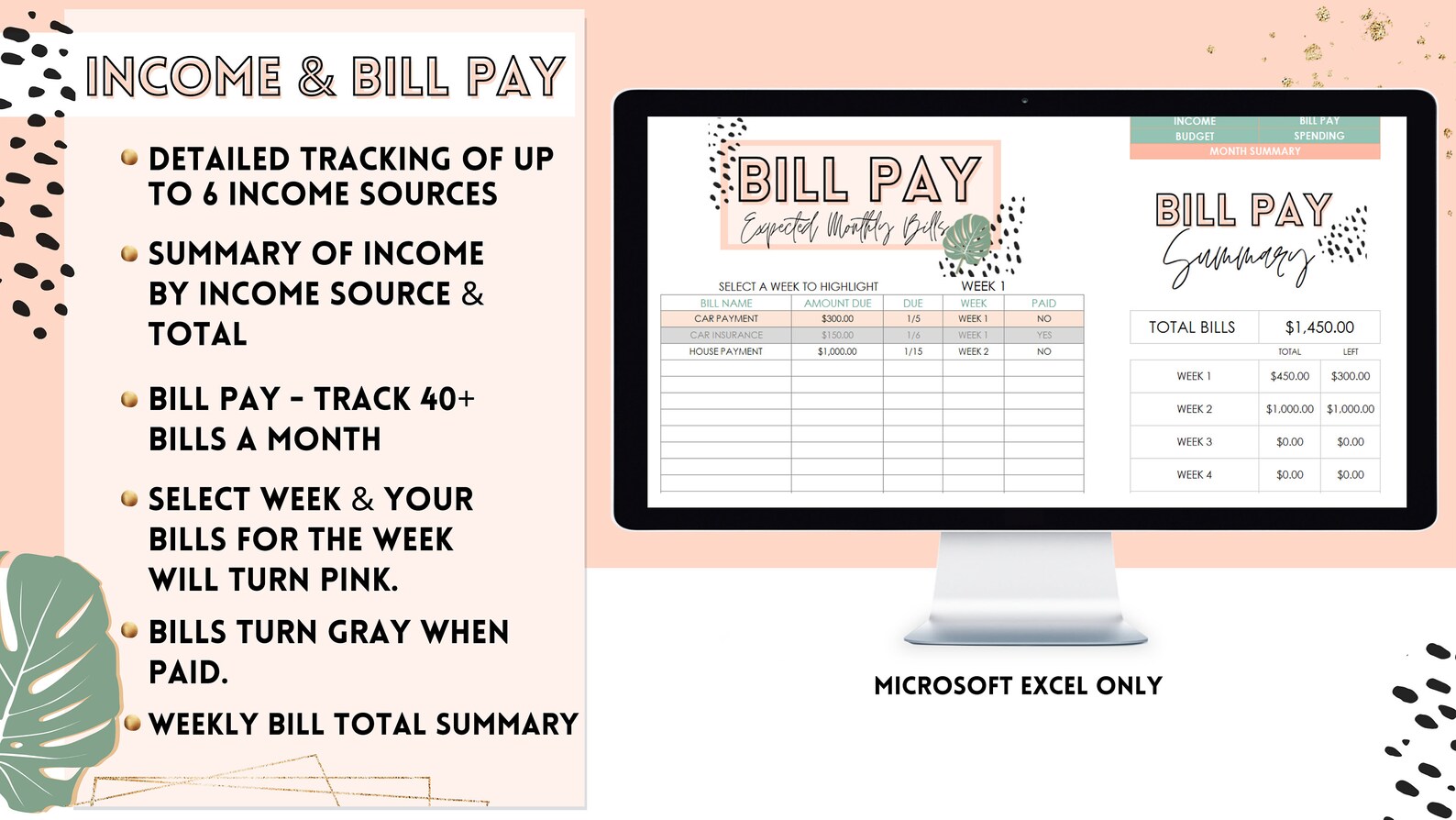 Monthly Digital Budget Planner Template Excel Financial Spreadsheet ...