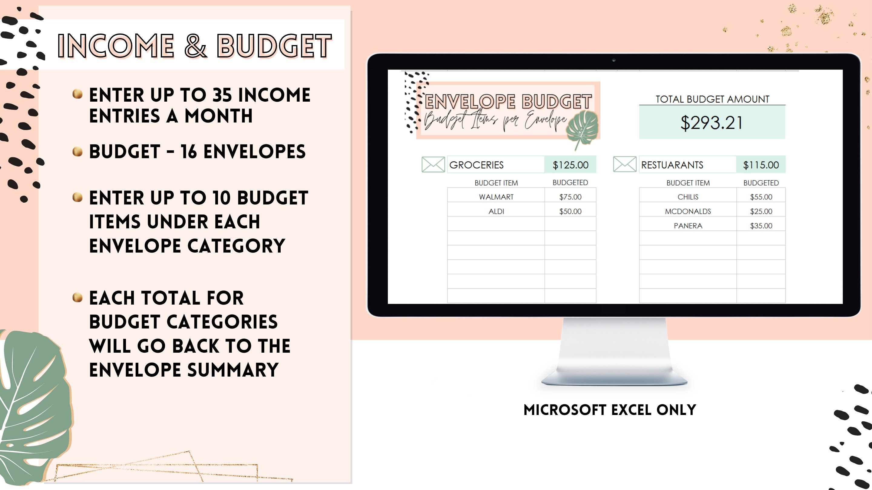 Cash Envelopes System Budget Template Excel Financial Planner - Etsy