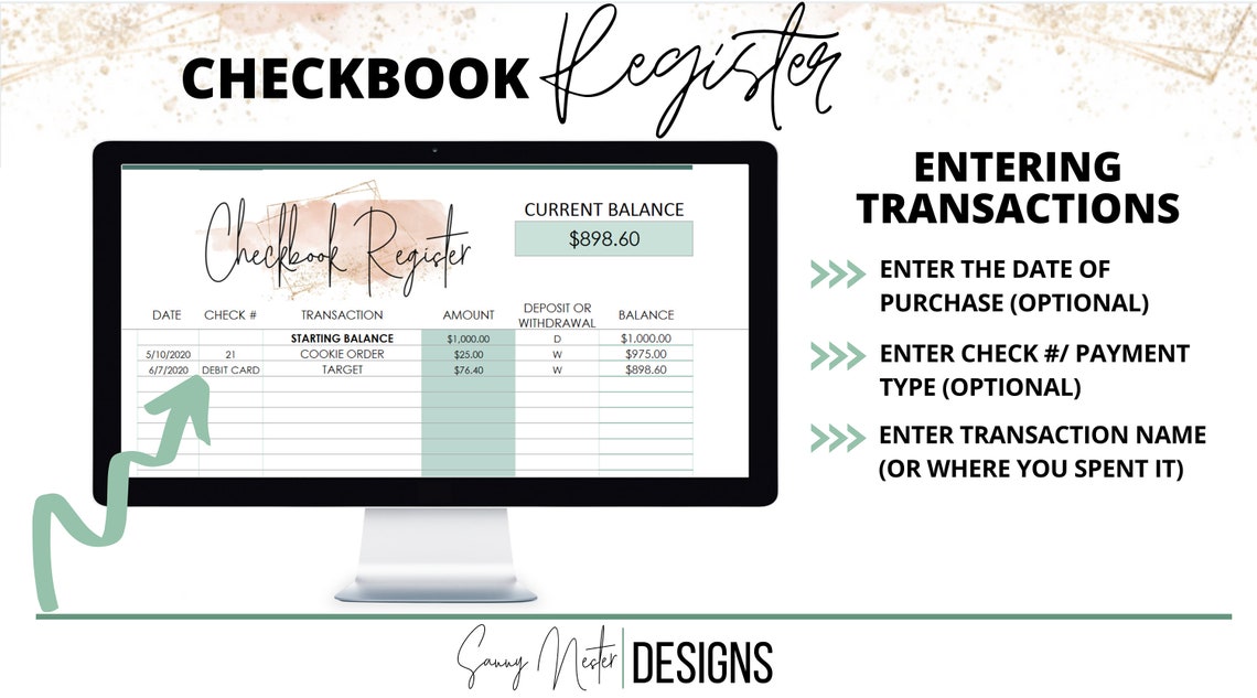 Checkbook Register Spending Tracker Expense Tracker - Etsy
