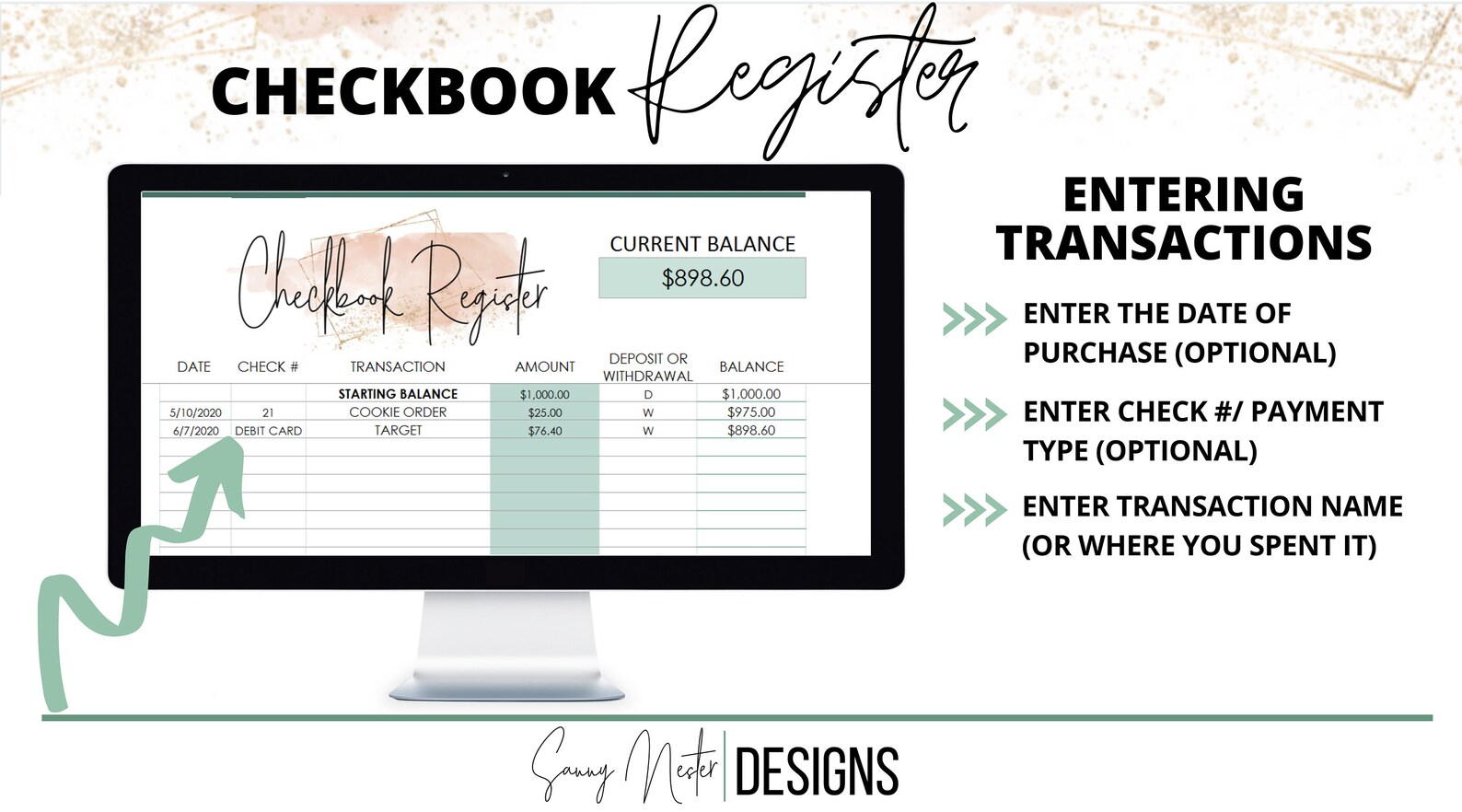 Checkbook Register Spending Tracker Expense Tracker - Etsy