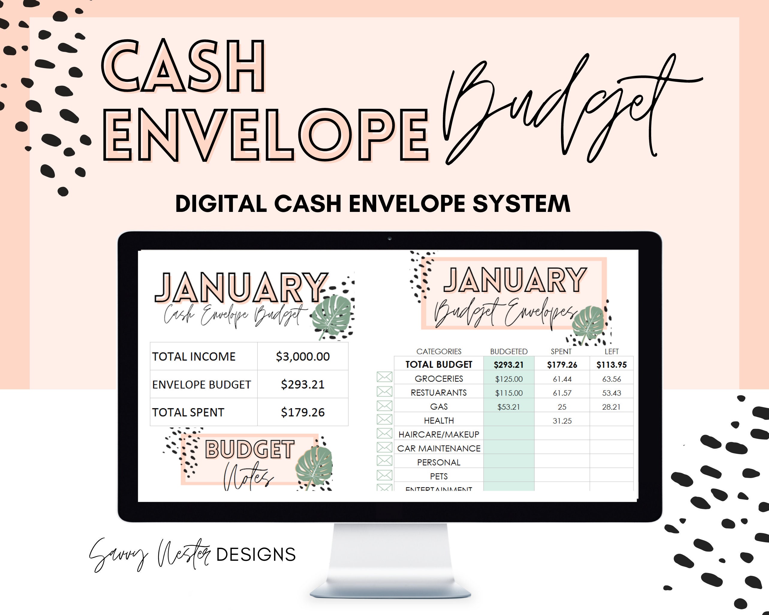 Cash Envelopes System Budget Template Excel Financial Planner - Etsy