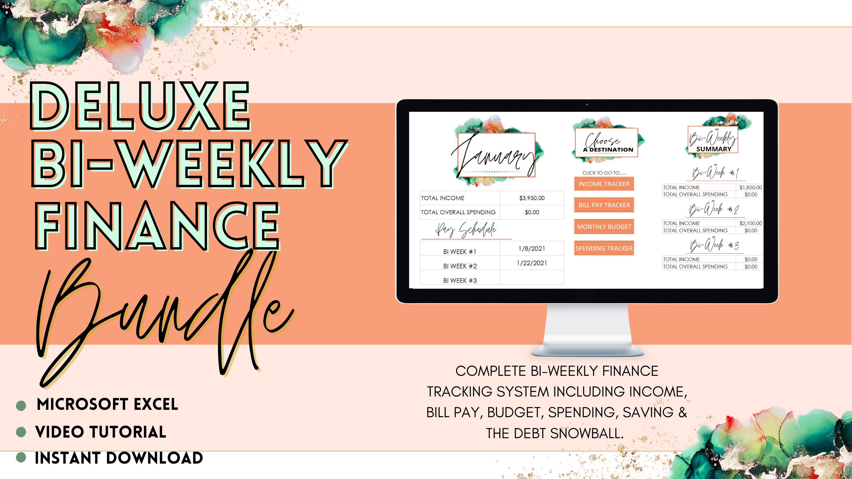 Budget Planner Biweekly Excel Template Financial Tracker Debt Snowball ...