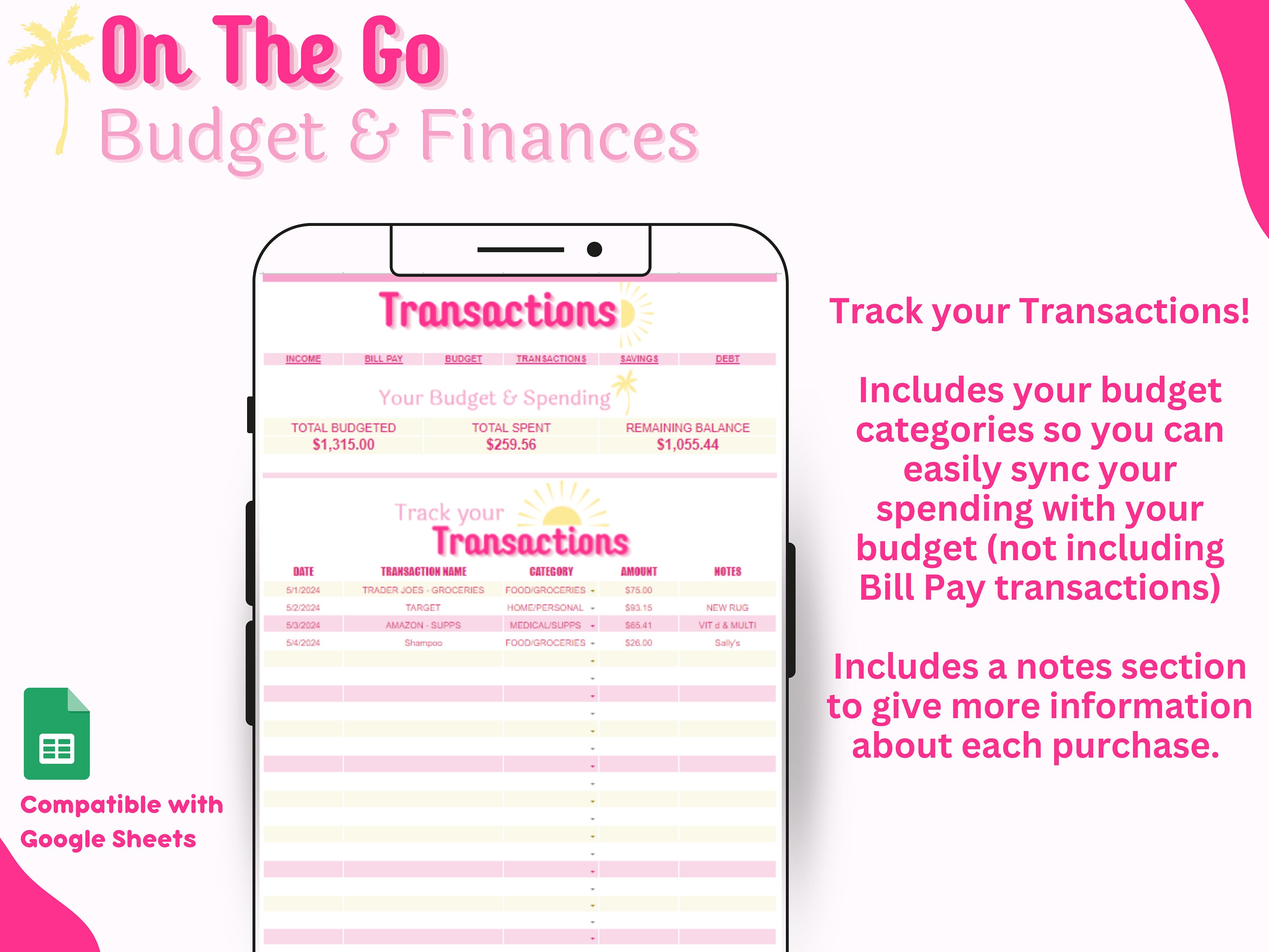 Digital Budget Planner Google Sheets Expense Tracker Financial