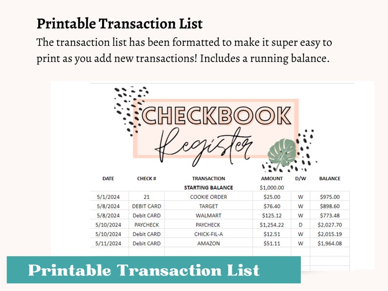 Checkbook Register & Financial Tracker: Income, Expense, Personal ...