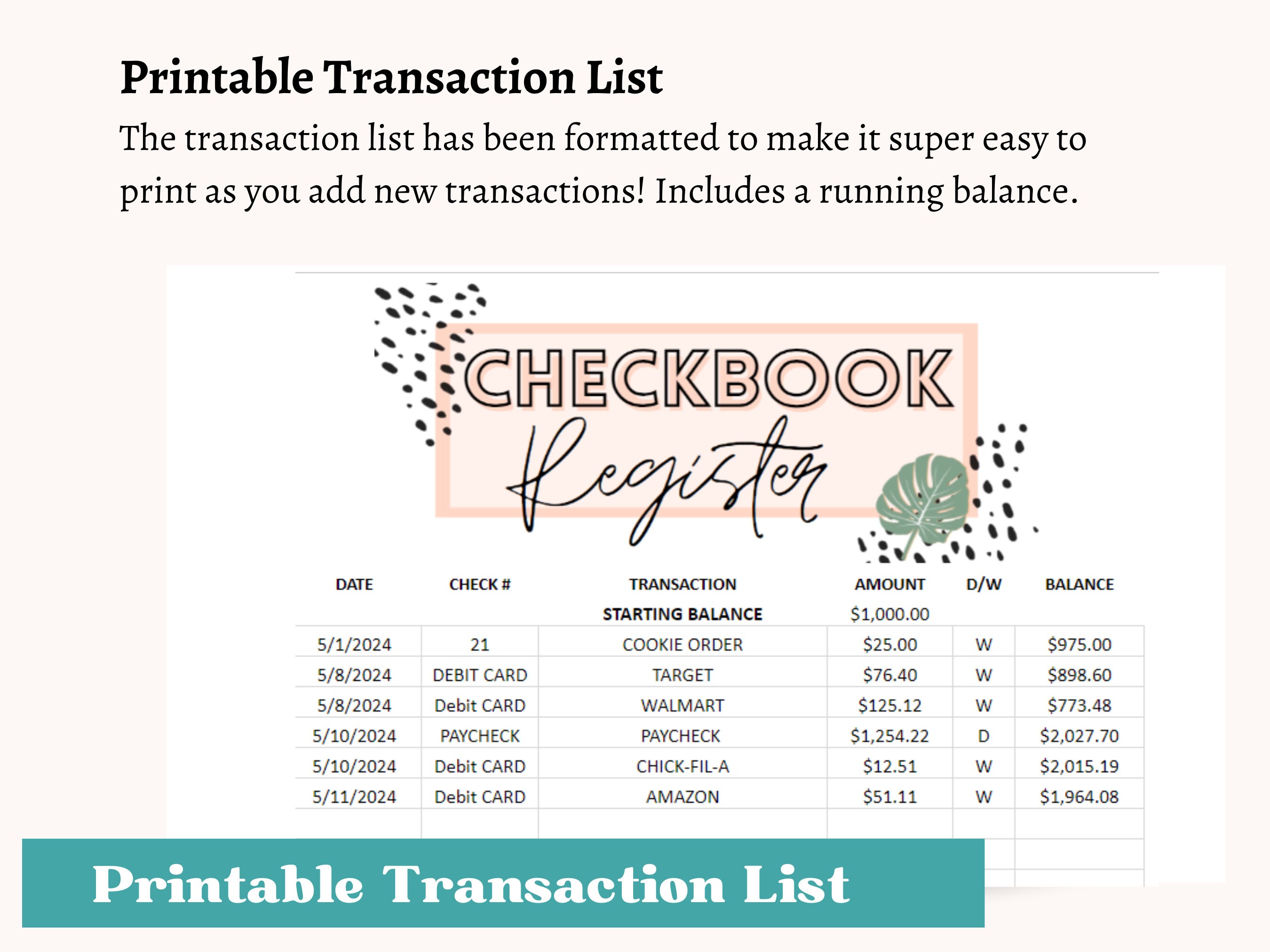 Checkbook Register & Financial Tracker: Income, Expense, Personal ...