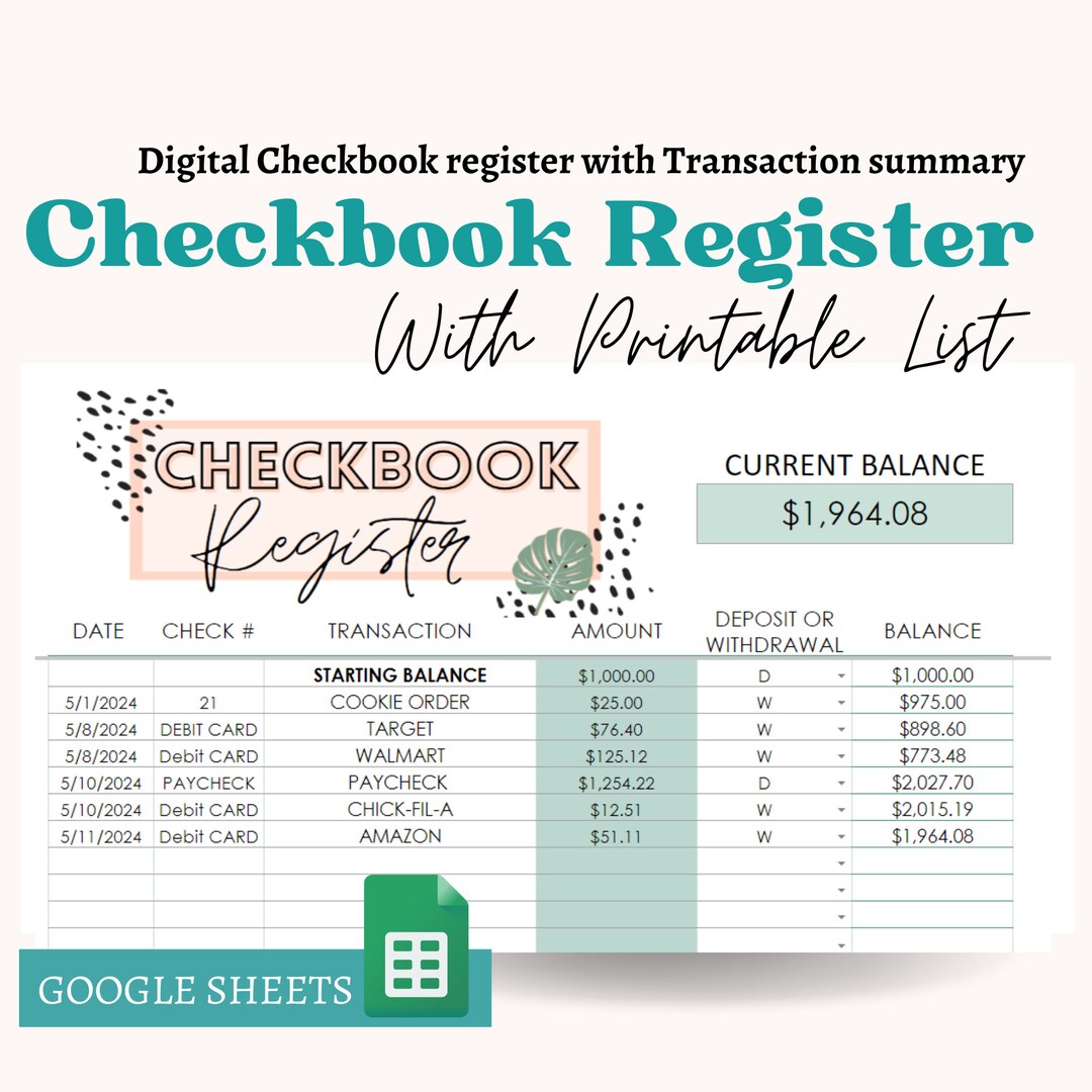 Checkbook Register & Financial Tracker: Income, Expense, Personal ...