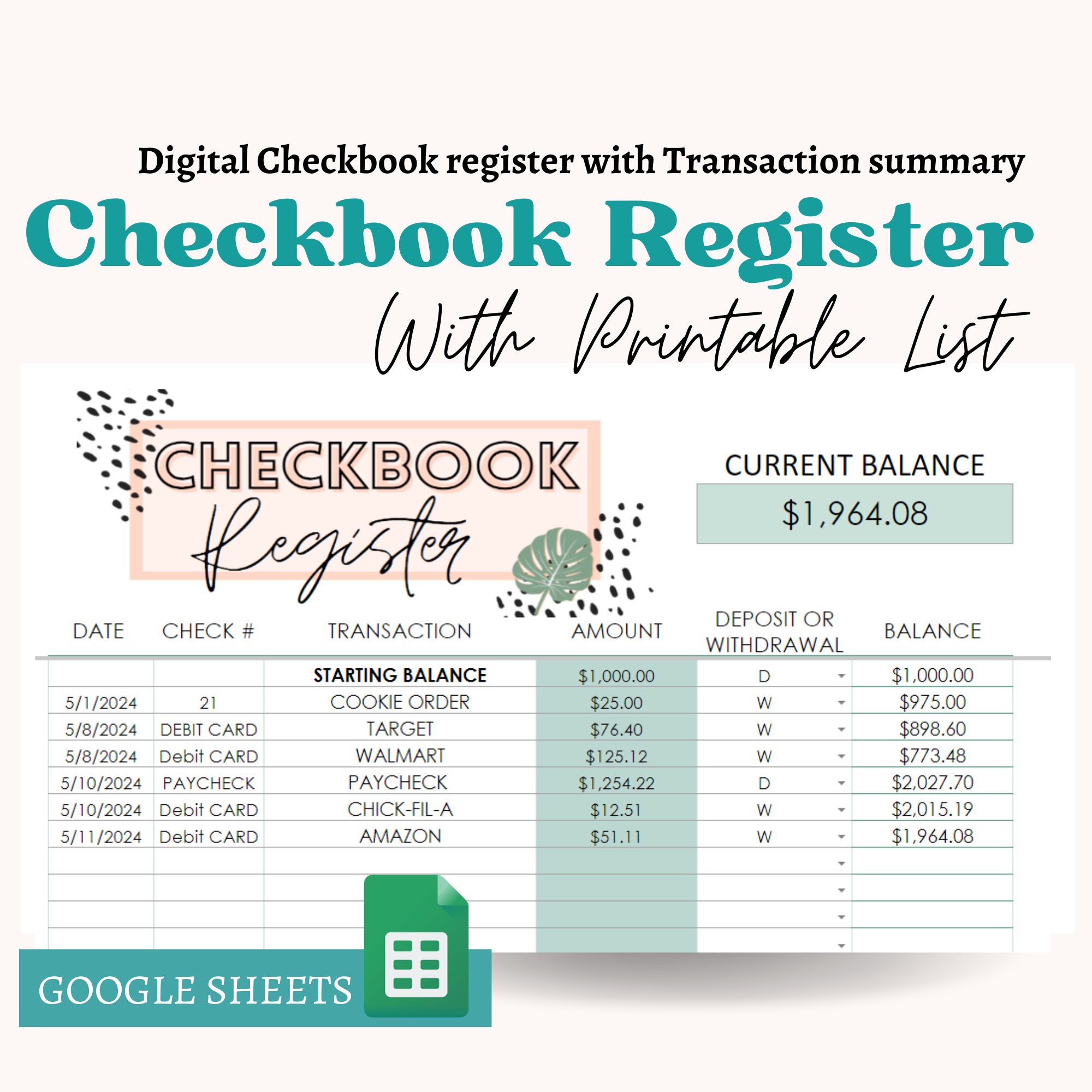 Checkbook Register & Financial Tracker: Income, Expense, Personal ...