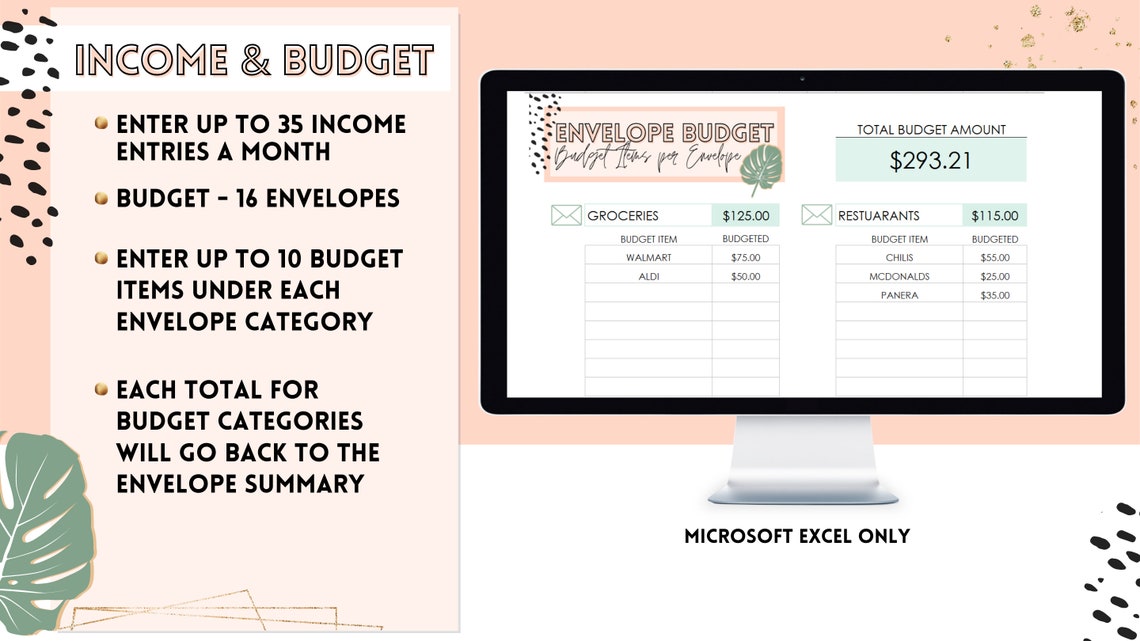 Cash Envelopes System Budget Template Excel Debt Snowball Financial ...