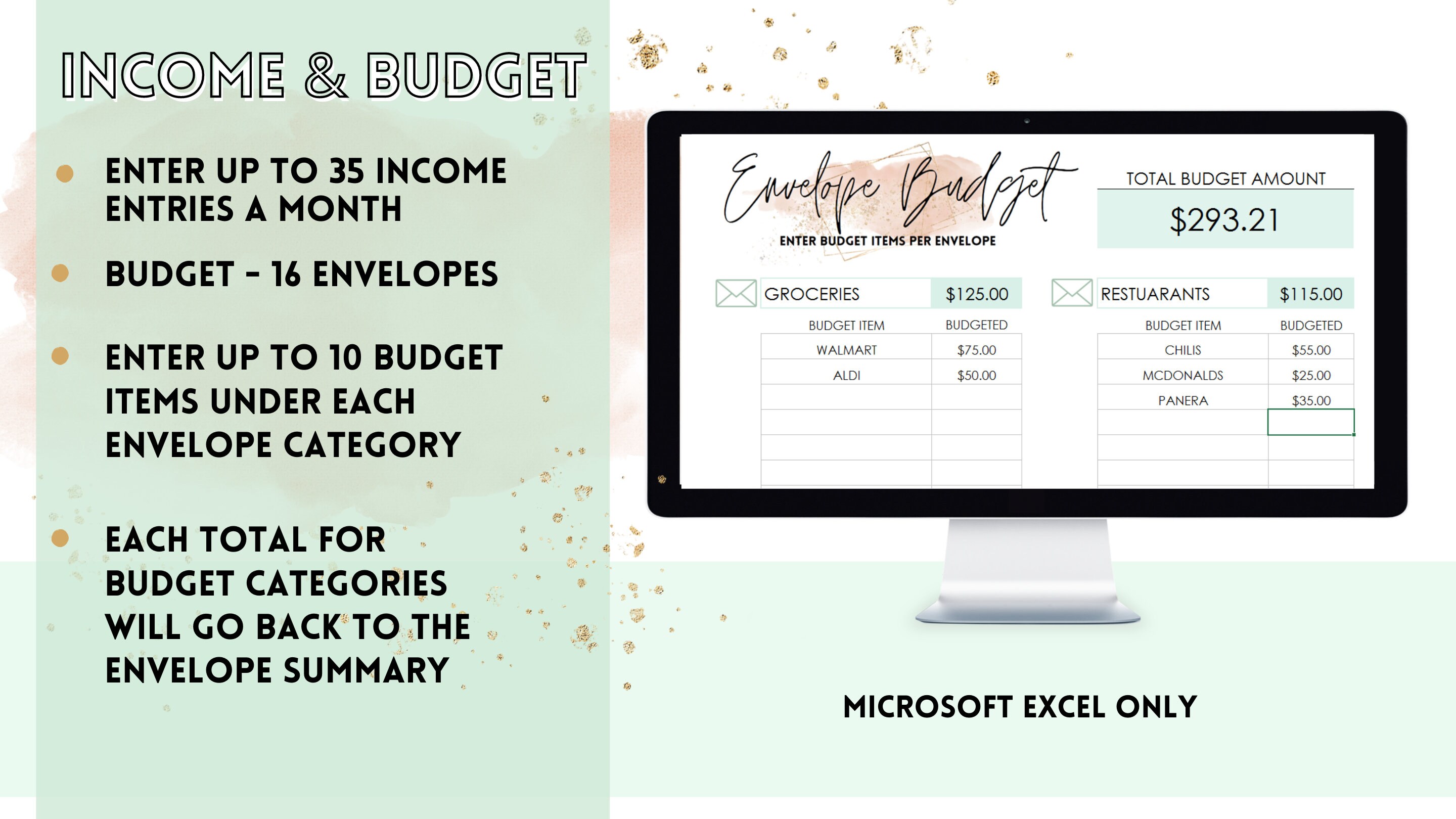Budget Template Cash Envelopes System Excel Financial Planner Finance ...