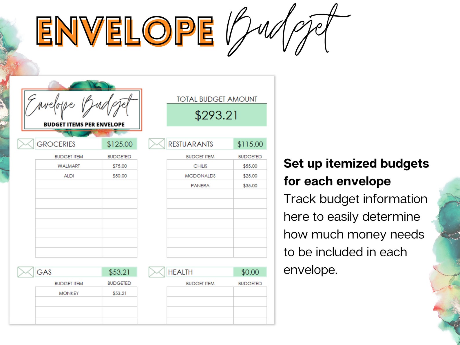 Cash Envelopes Digital Planner Budget Binder, Excel Template, Expense ...