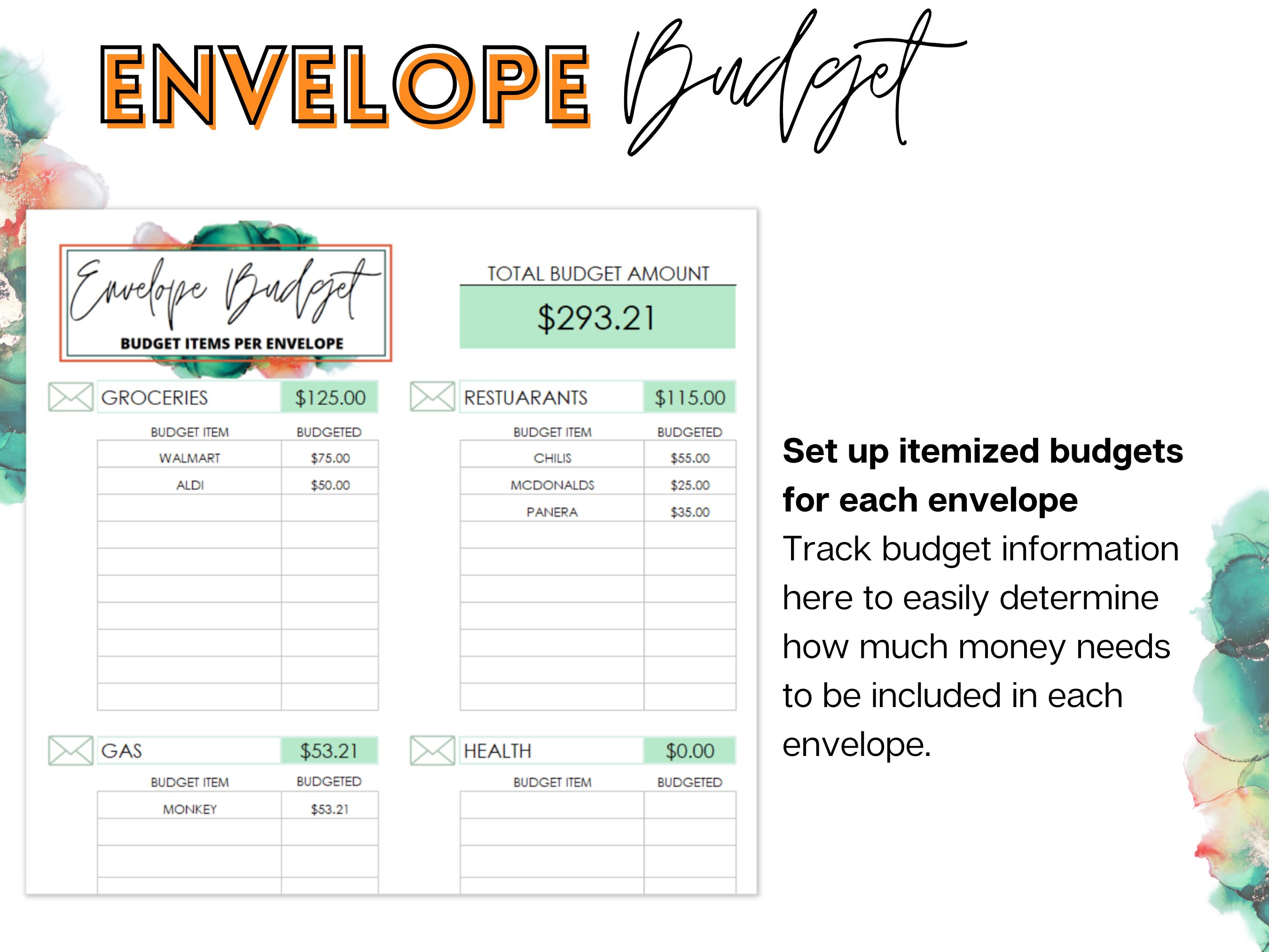 Cash Envelopes Digital Planner Budget Binder, Excel Template, Expense ...