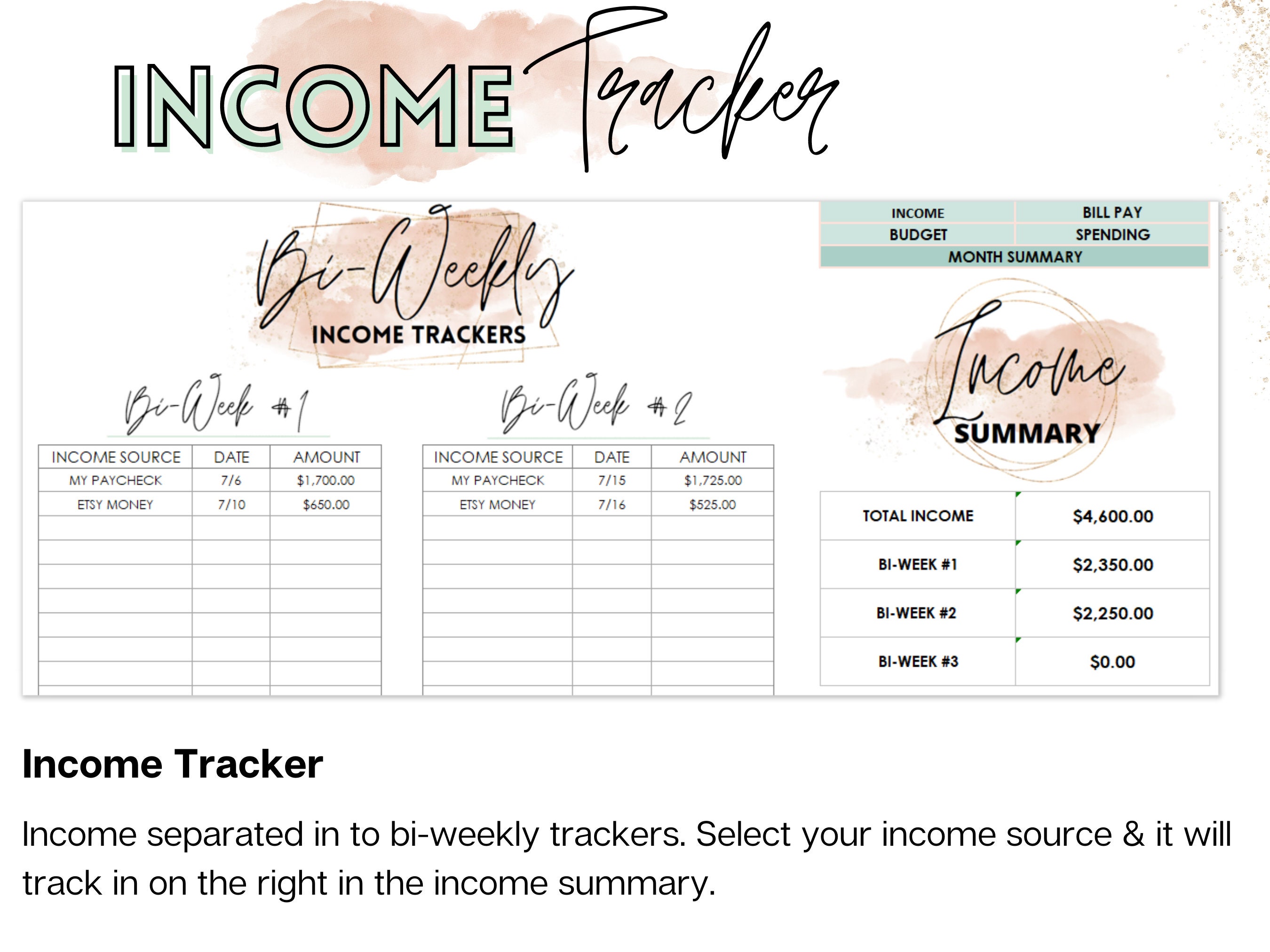 Bi-weekly Budget Template: Finance Tracker Excel (digital) - Etsy