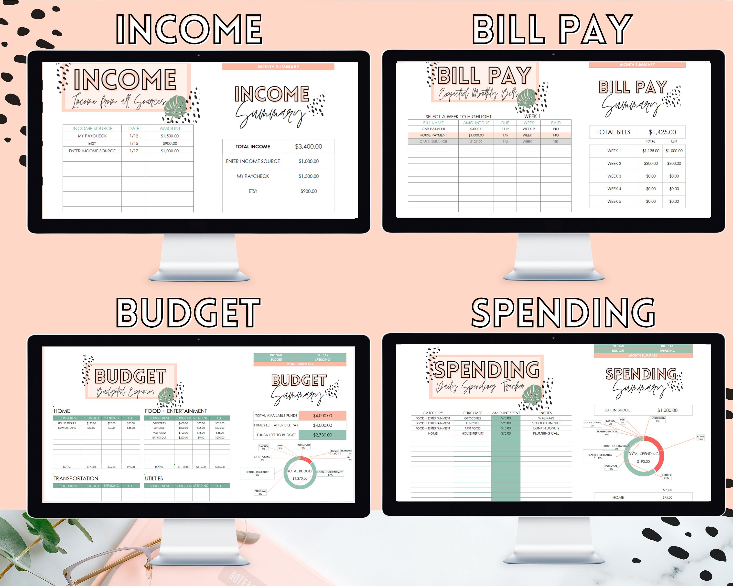 Digital Budget Planner Template Monthly Excel Financial Spreadsheet ...