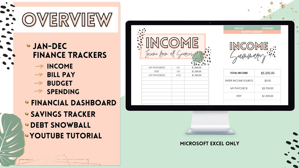 Monthly Digital Budget Planner Template Excel Financial - Etsy