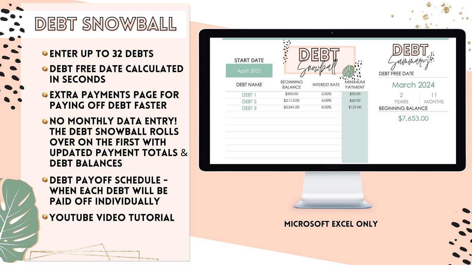 Monthly Digital Budget Planner Template Excel Financial Spreadsheet ...
