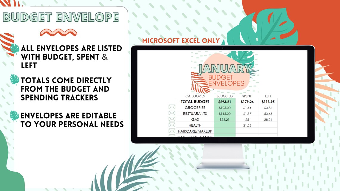 Cash Envelopes Budget Excel Template Financial Planner Debt Snowball ...