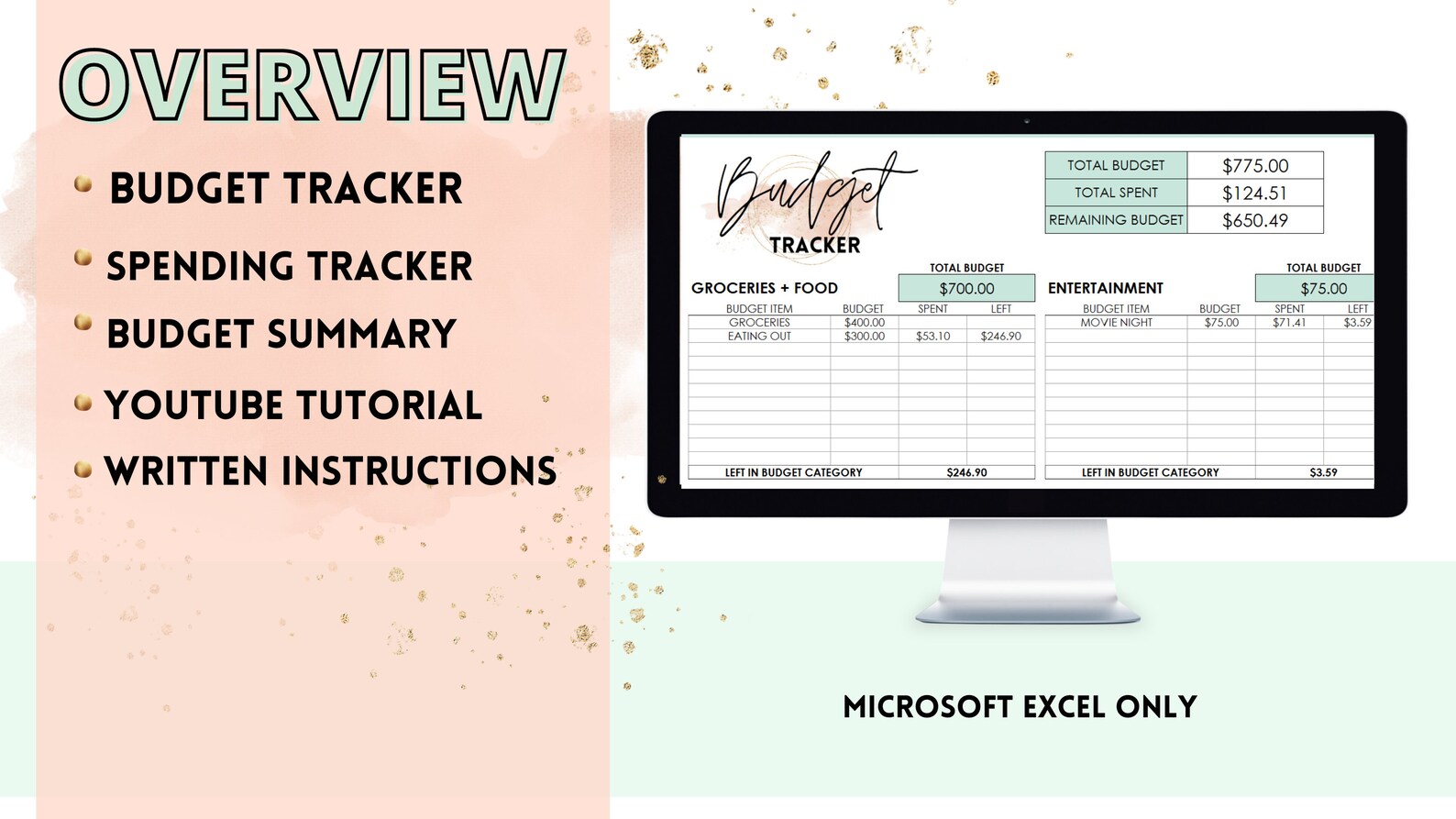 Excel Budget Spreadsheet, Expense Tracker, Digital Financial Planner ...