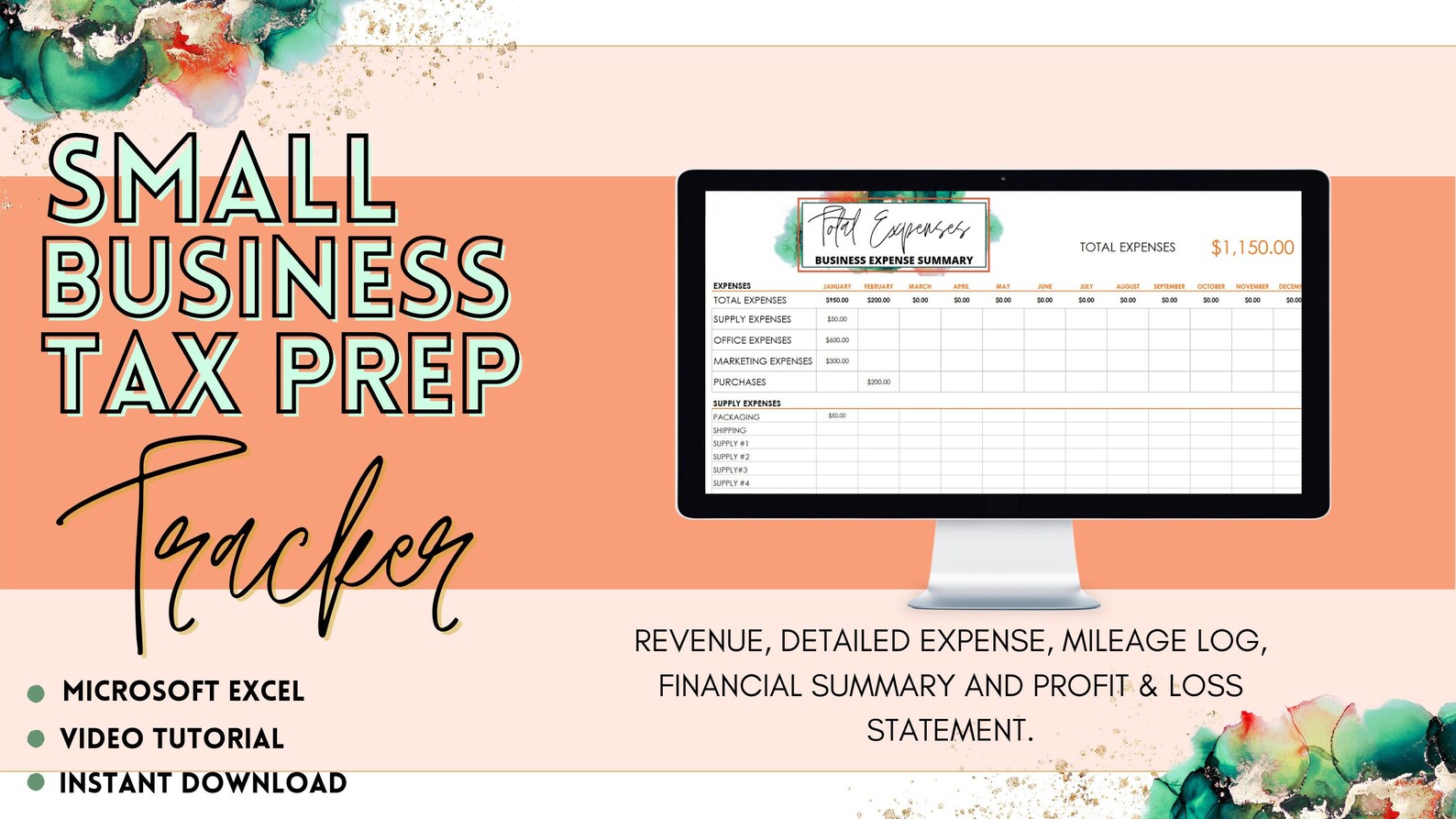 Expense Tracker Small Business Planner Etsy Excel Template - Etsy