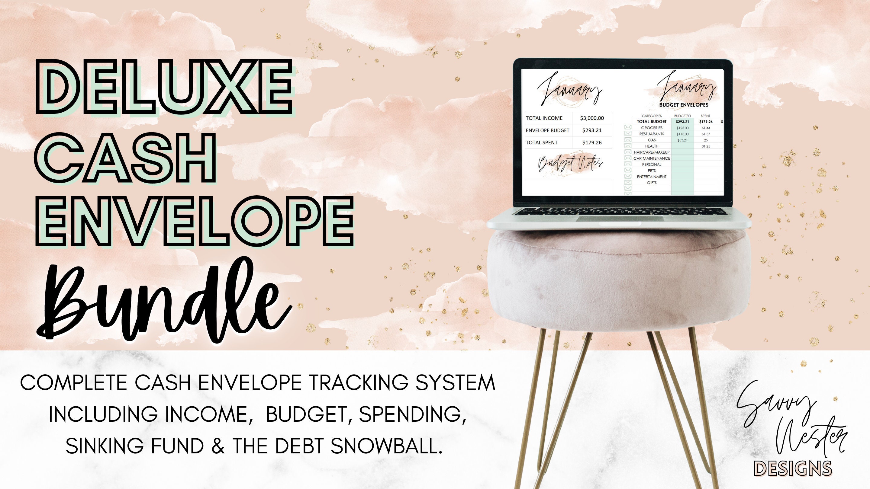 Budget Excel Template Cash Envelopes Financial Planner Debt Snowball ...