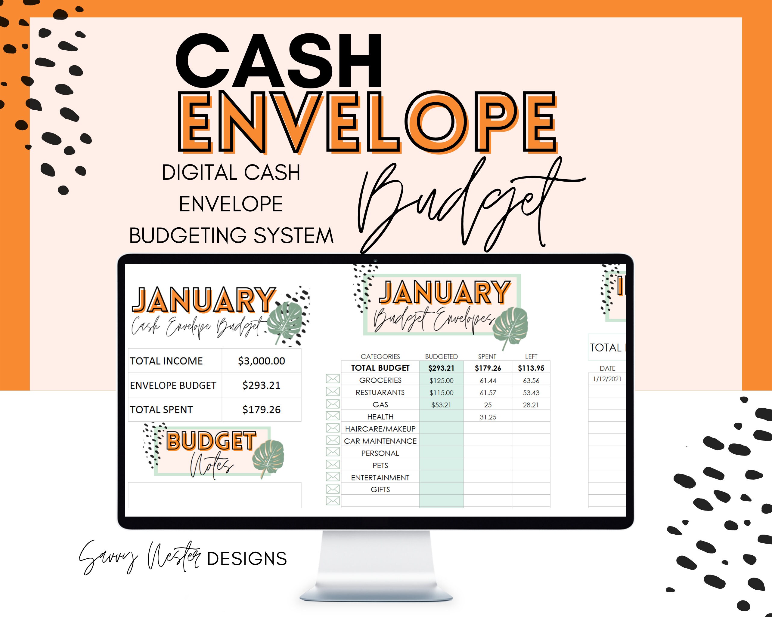 Cash Envelopes System Budget Template Excel Financial Planner Finance ...