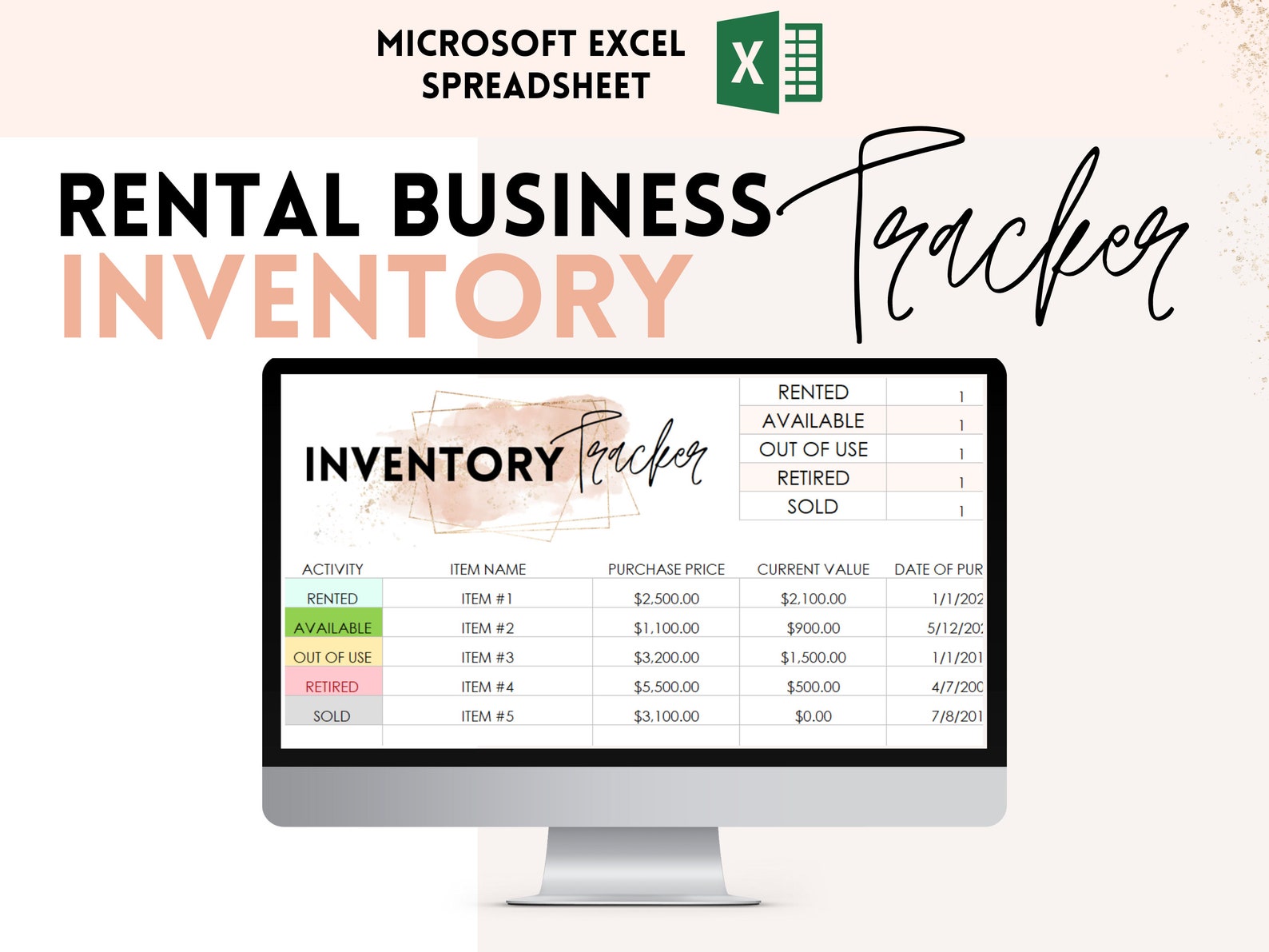 Inventory System, Small Business, Digital Planner, Excel Template ...