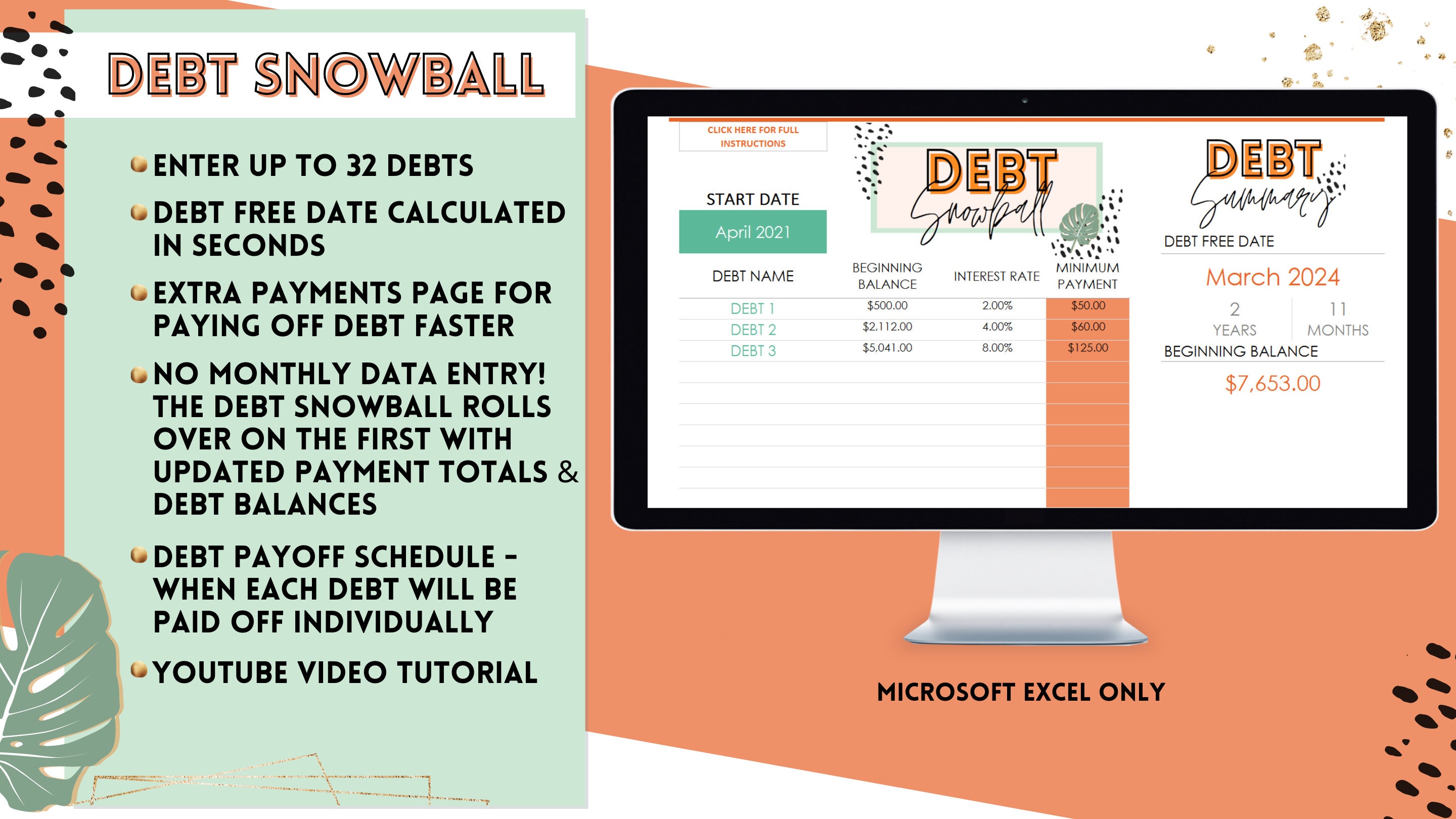 Biweekly Budget Excel Template Planner Financial Tracker Debt Snowball ...