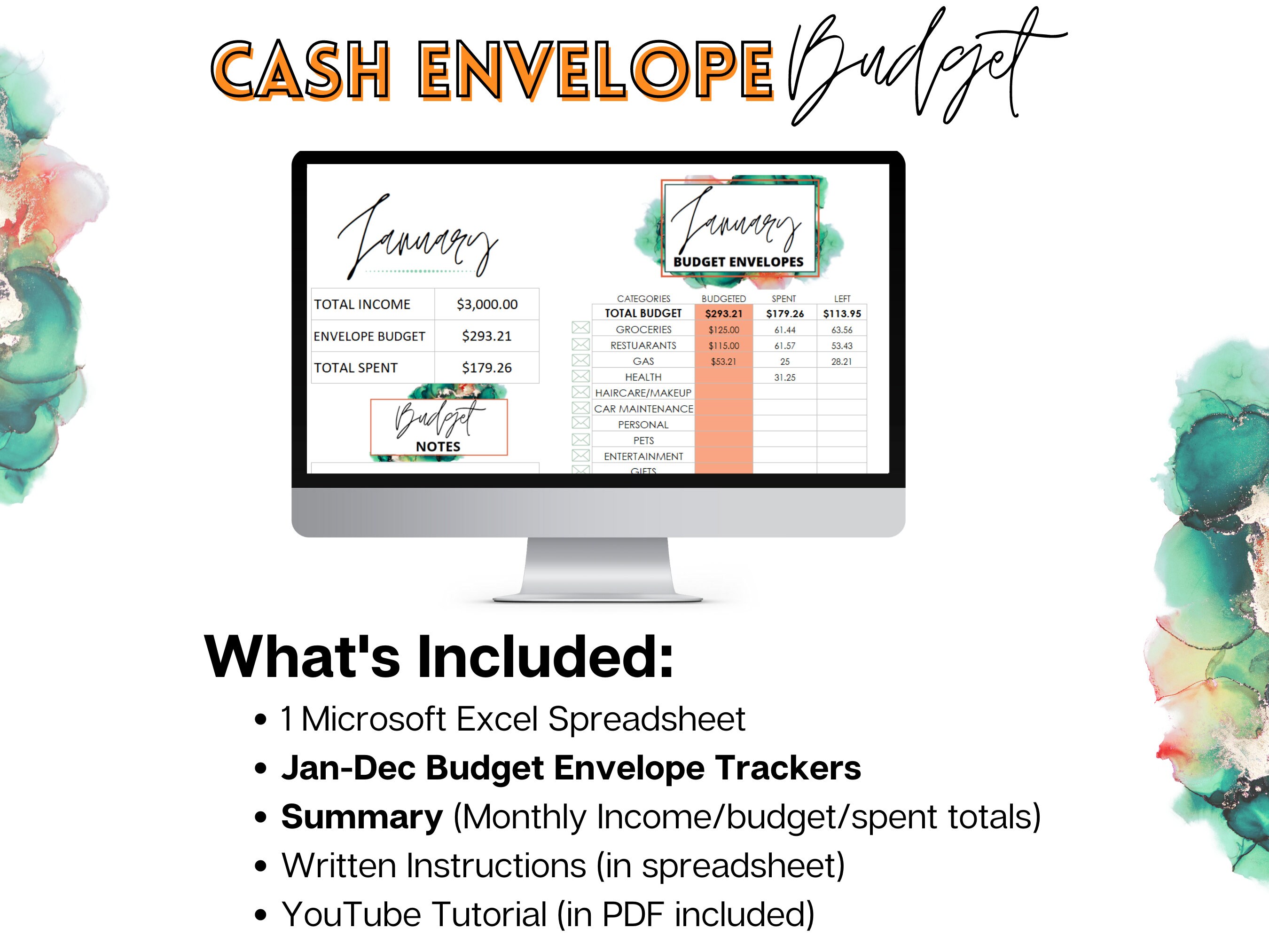 Cash Envelopes Digital Planner Budget Binder, Excel Template, Expense ...