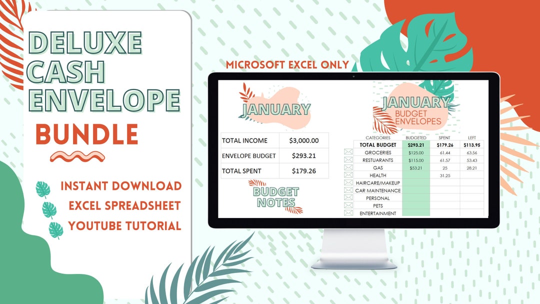 Cash Envelopes Budget Excel Template Financial Planner Debt Snowball ...