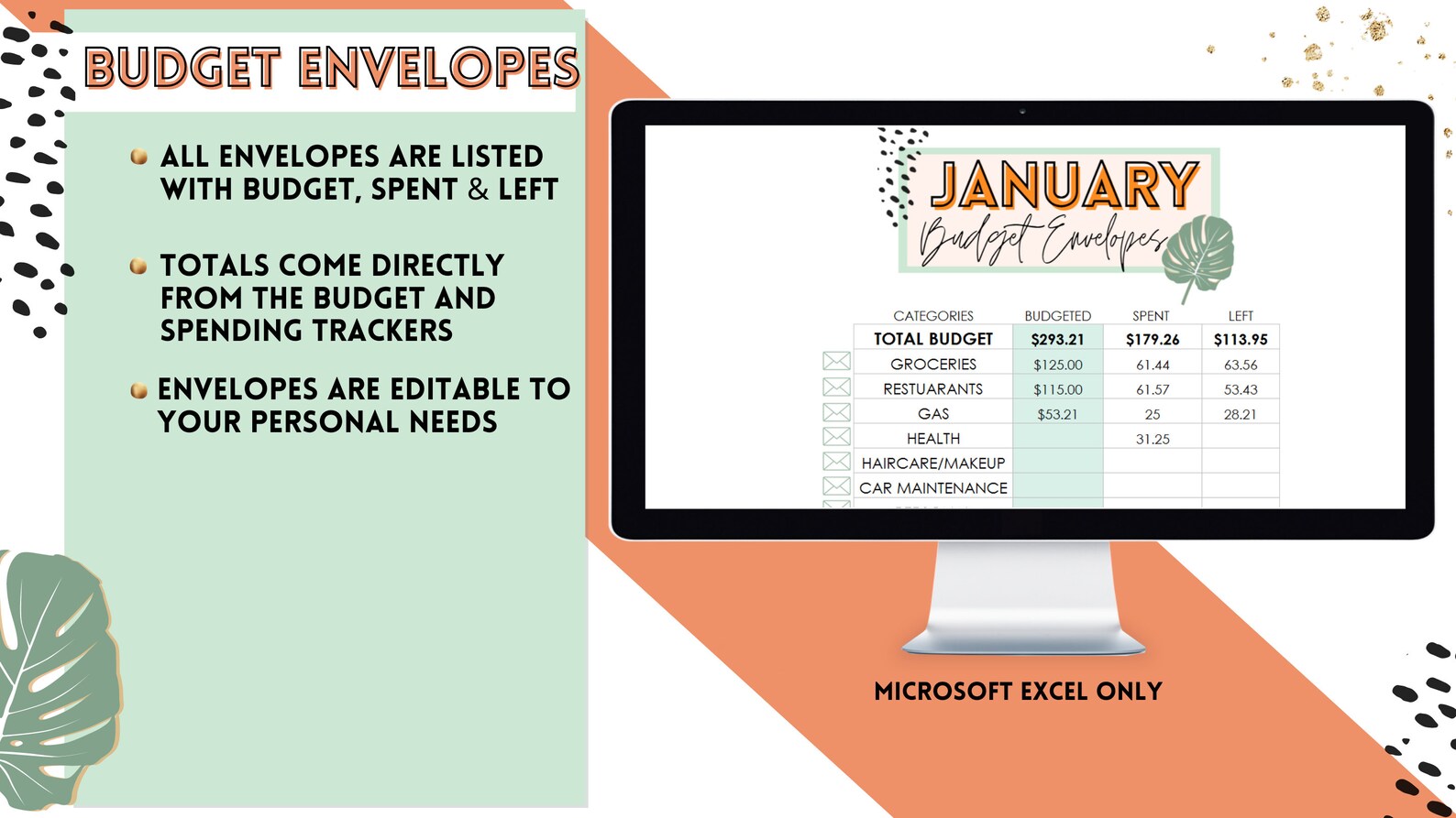 Cash Envelopes System Excel Template Budget Debt Snowball Financial ...