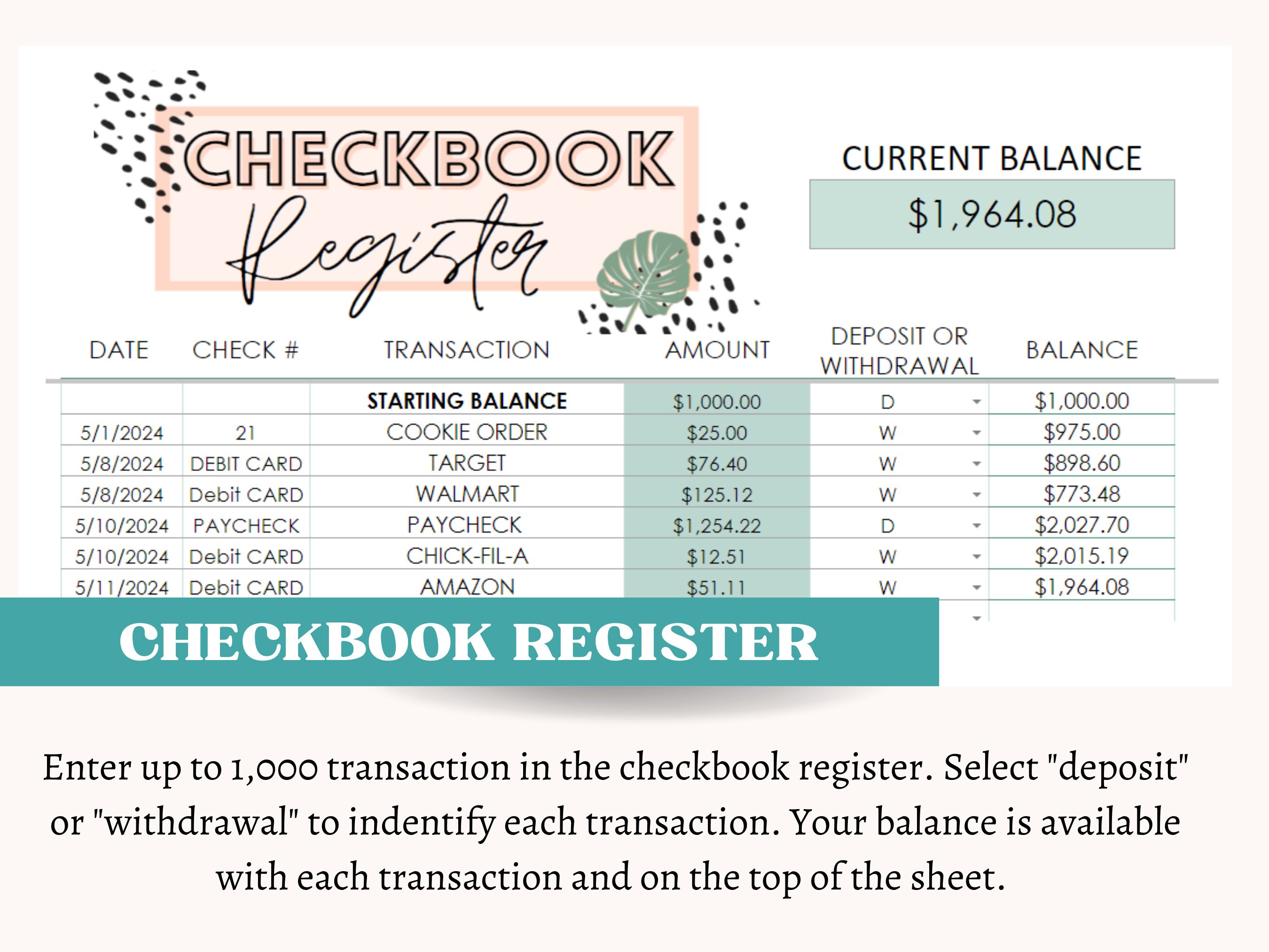 Checkbook Register & Financial Tracker: Income, Expense, Personal ...