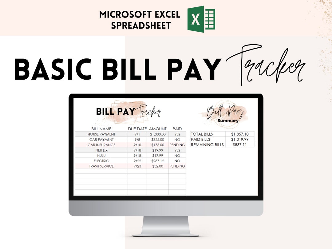 Basic Bill Pay Tracker: Excel Template (digital) - Etsy