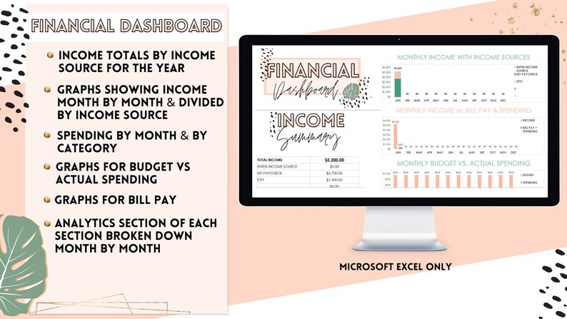 Monthly Digital Budget Planner Template Excel Financial - Etsy