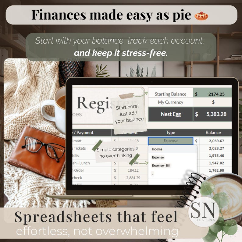 Checkbook Register Dashboard: Google Sheets & Excel Template (digital ...