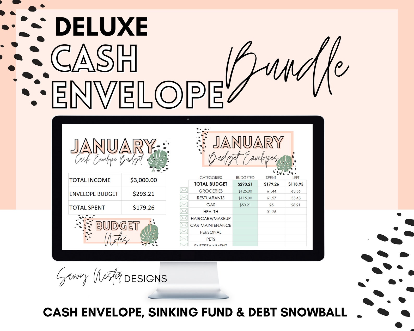 Cash Envelopes System Budget Template Excel Debt Snowball Financial ...
