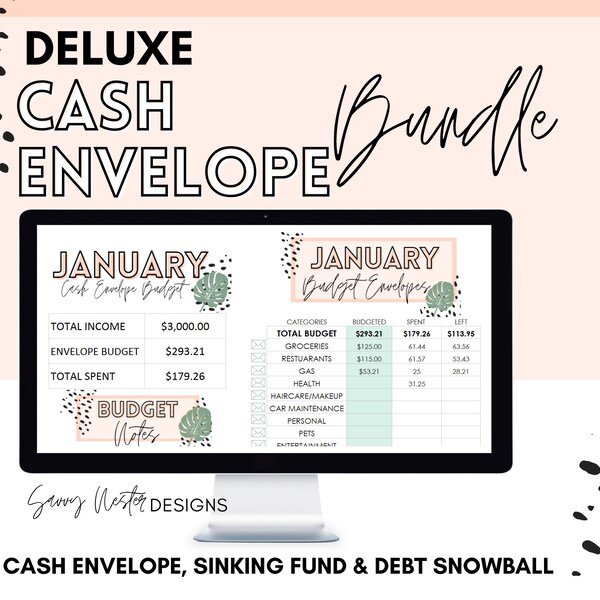 Cash Envelopes Budget Excel Template Financial Planner Debt Snowball ...