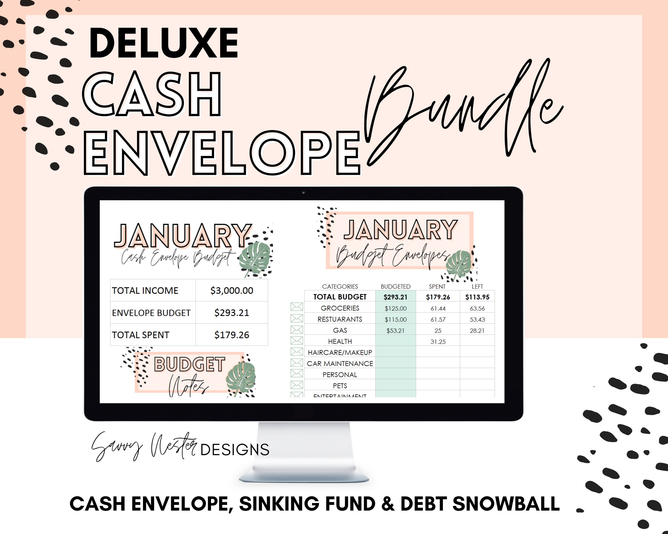 Cash Envelopes System Budget Template Excel Debt Snowball Financial ...