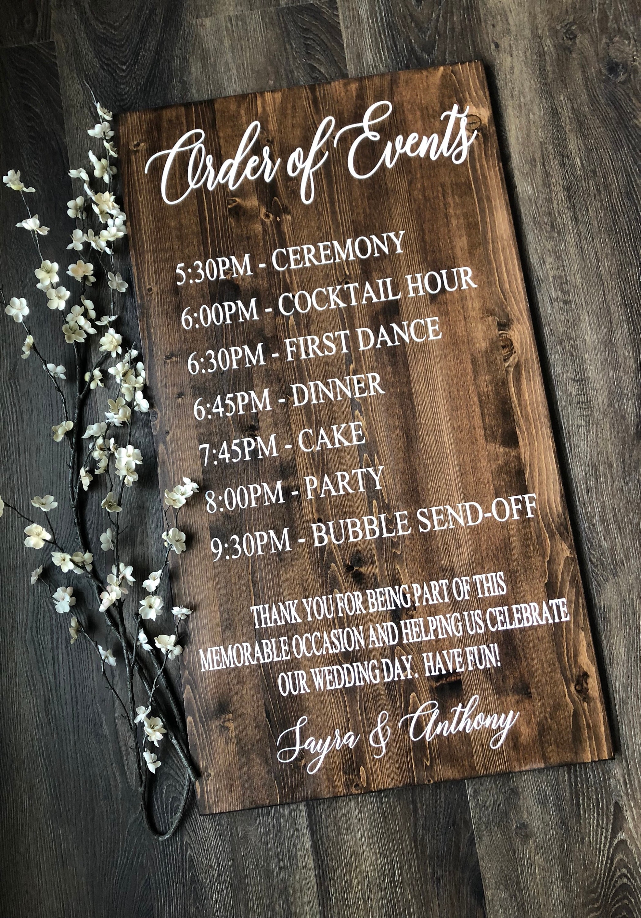 Order of Events Wedding Day Sign, Rustic Ceremony Events Sign, Best Day ...
