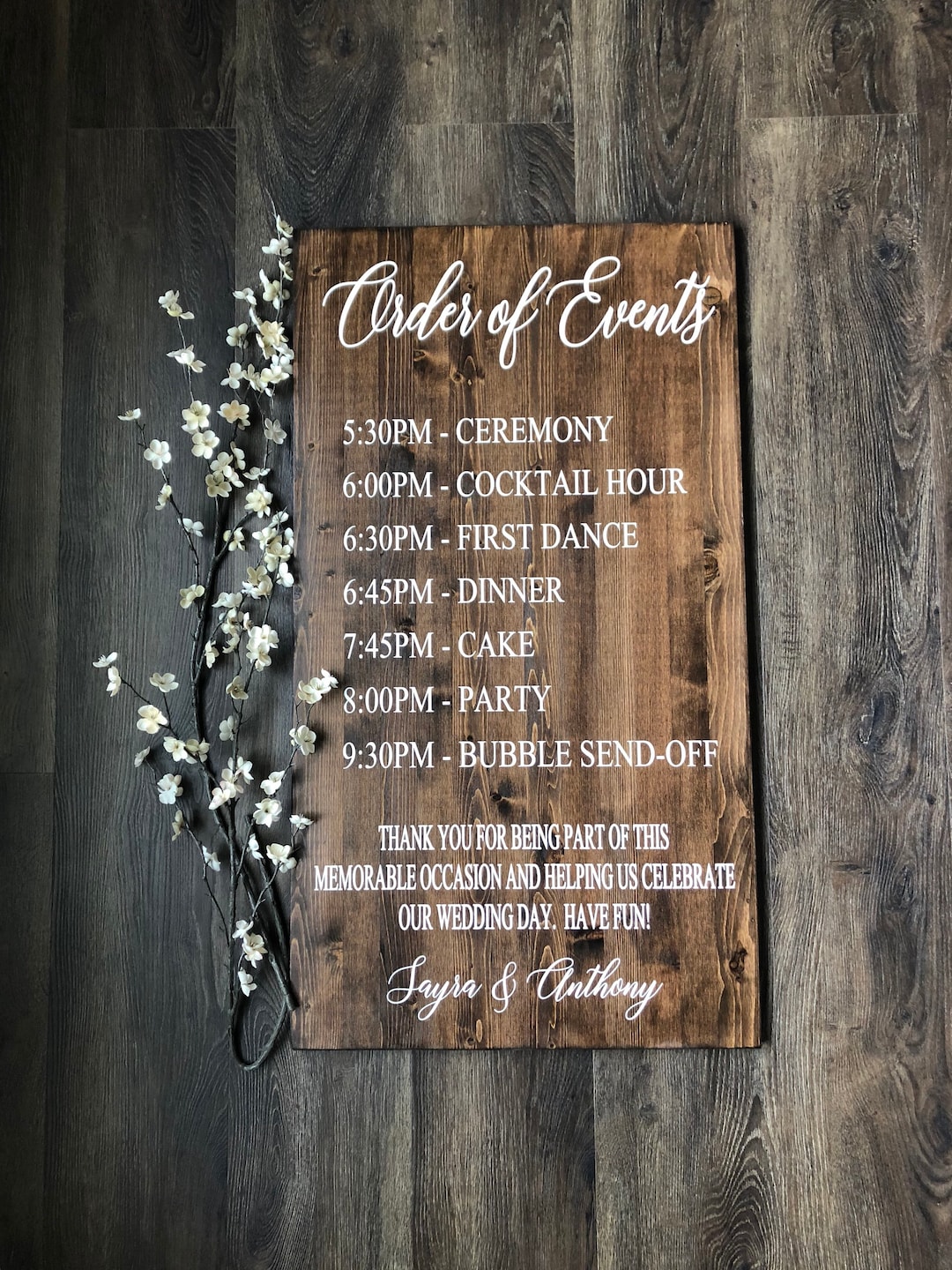 Order of Events Wedding Day Sign, Rustic Ceremony Events Sign, Best Day ...