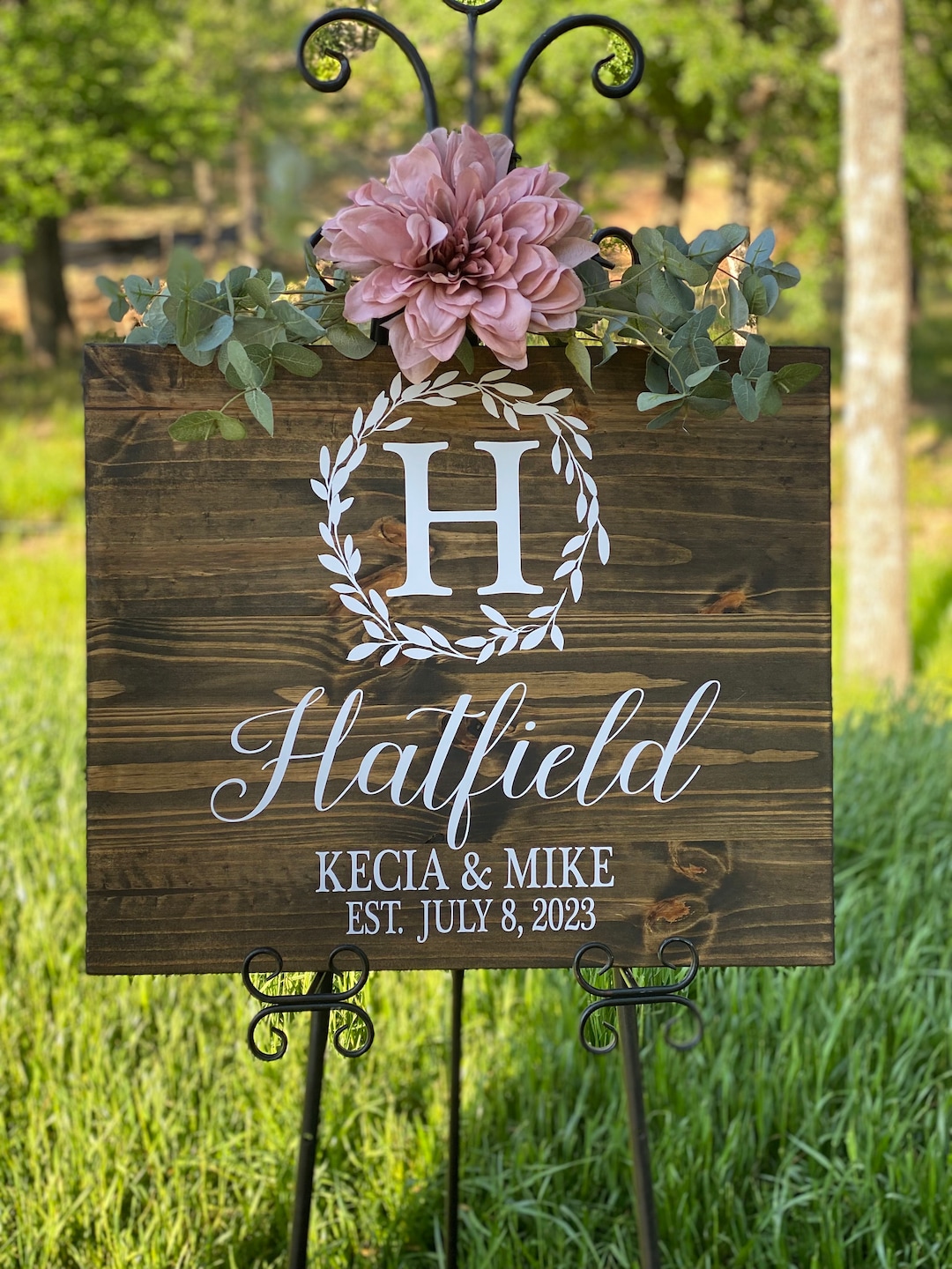 Wedding Welcome Sign, Wedding Entrance Sign, Laurel Wreath Name and ...