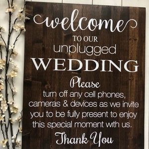 Unplugged Wedding Sign / Wood Wedding Welcome Sign / Rustic Wood ...
