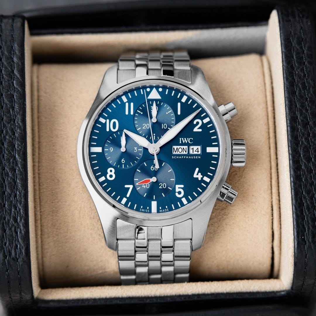 IWC Pilot Chronograph Blue Dial Steel Bracelet Automatic - Etsy