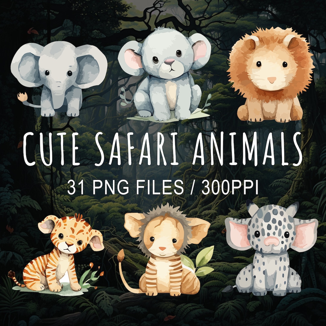Cute Safari Animals PNG Clipart Bundle Digital Crafts - Etsy New Zealand