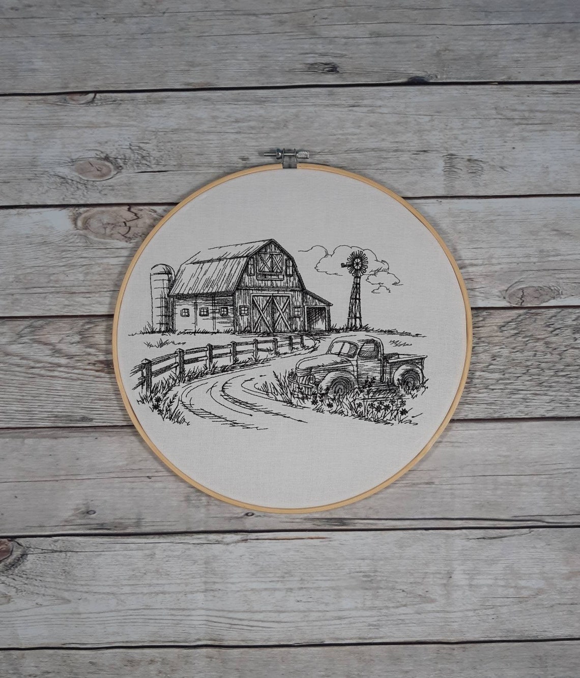 Finished Embroidery Embroidered Barn Scene 10 Inch Hoop - Etsy