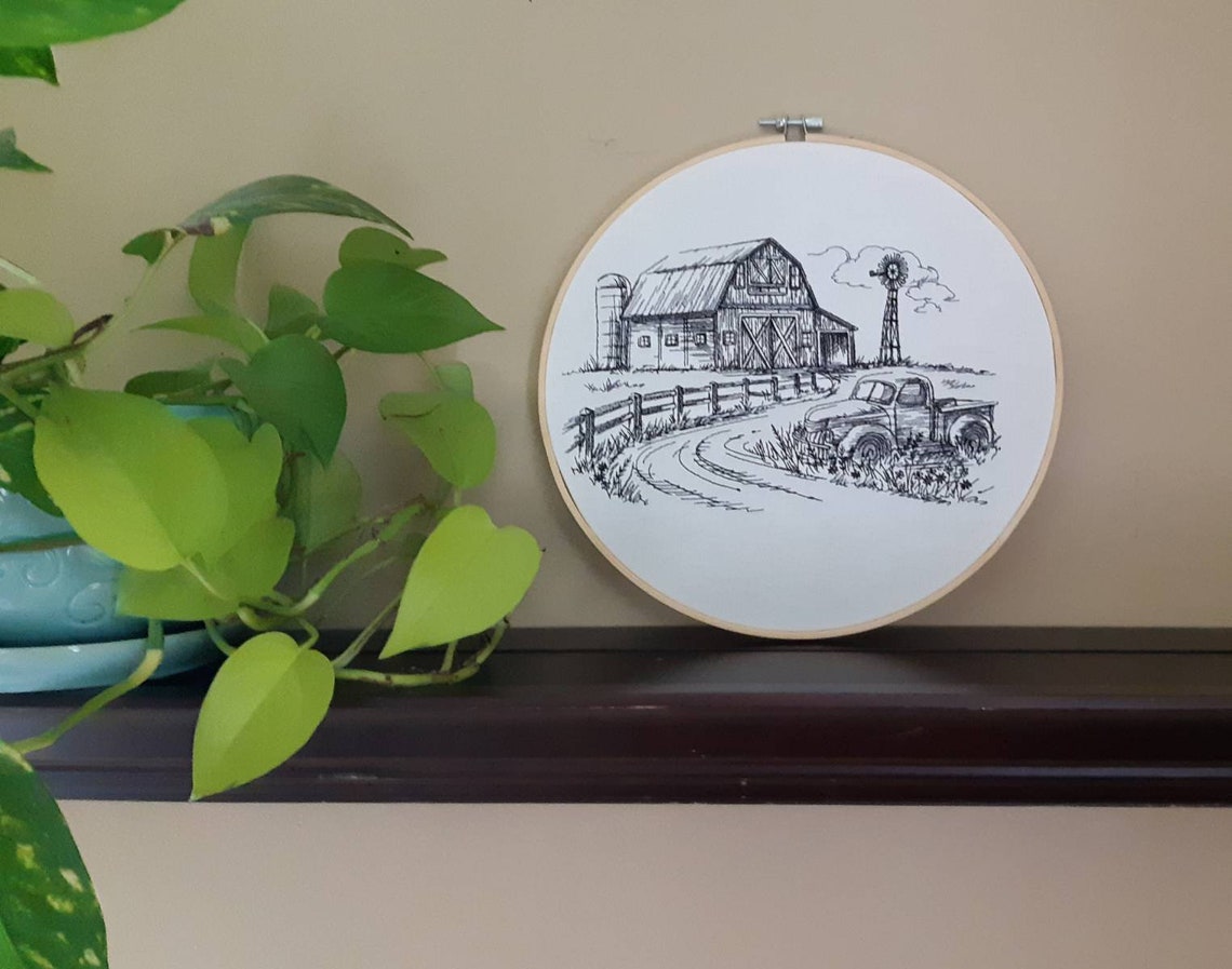 Finished Embroidery Embroidered Barn Scene 10 Inch Hoop - Etsy