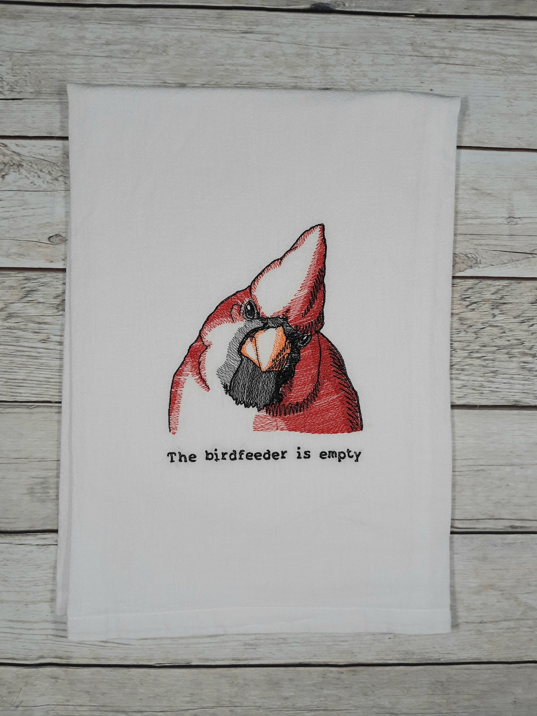 Cardinal Tea Towel, Flour Sack Kitchen Tea Towel, Embroidered Bird ...