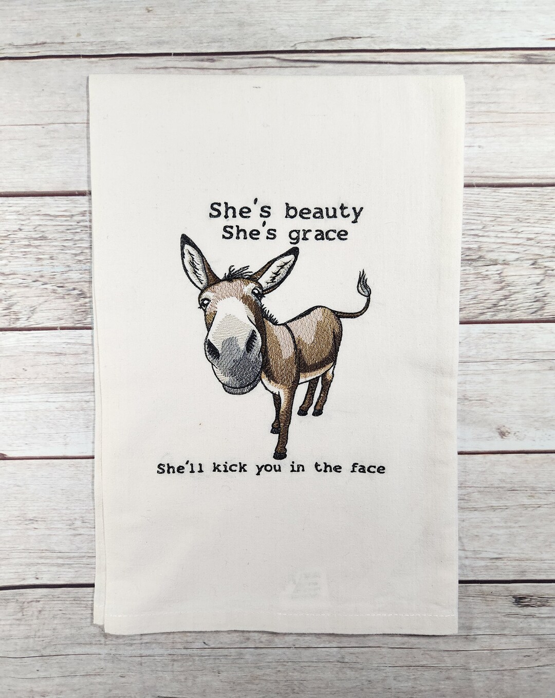 Donkey Tea Towel, Flour Sack Kitchen Tea Towel, Embroidered Donkey ...