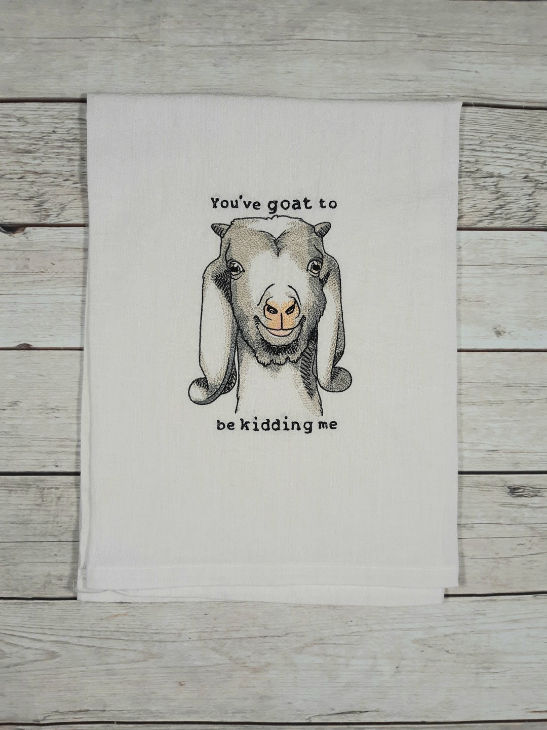 Goat Tea Towel, Flour Sack Towel, Embroidered Kitchen Towel, Farmhouse ...