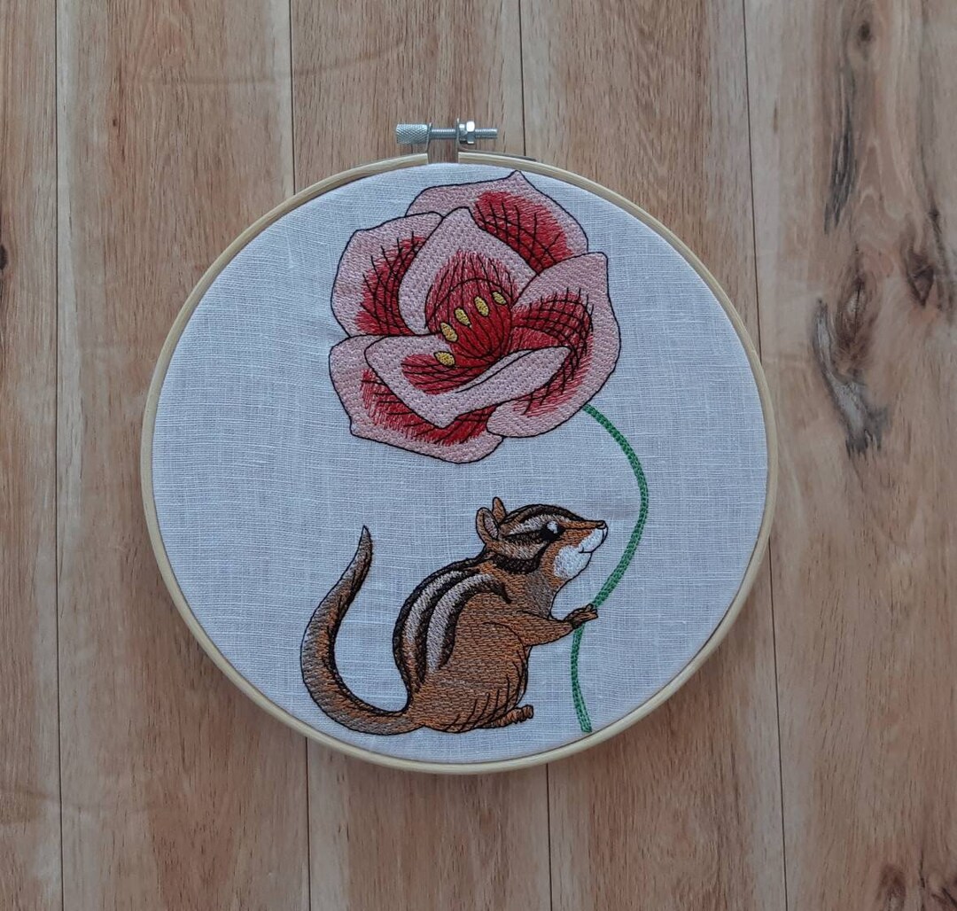 Finished Embroidery, Chipmunk Decor, Embroidered Hoop Art, Animal Wall ...