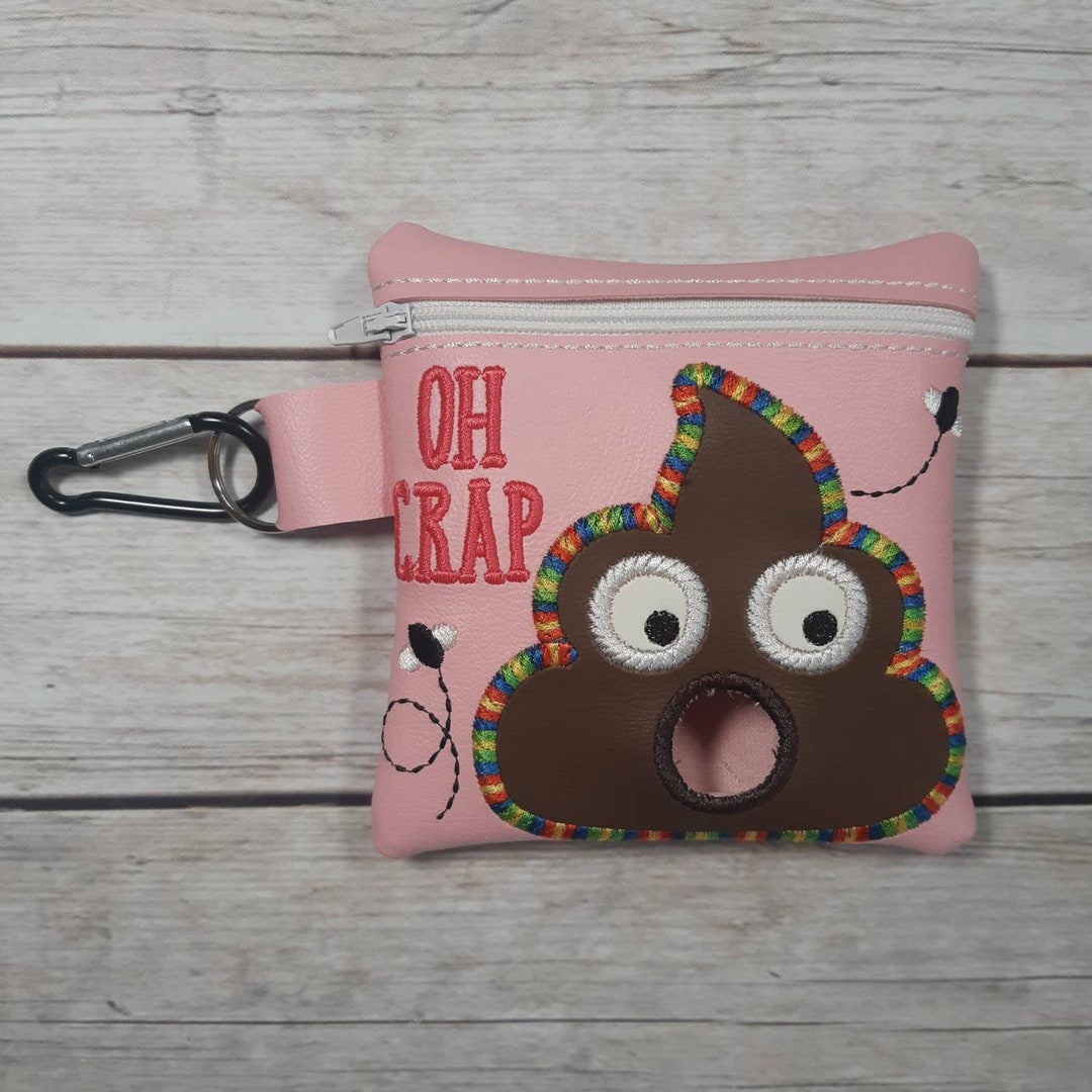 Oh Crap Poop Bag Holder, Poo Bag, Embroidered Zipper Pouch, Dog Walking ...